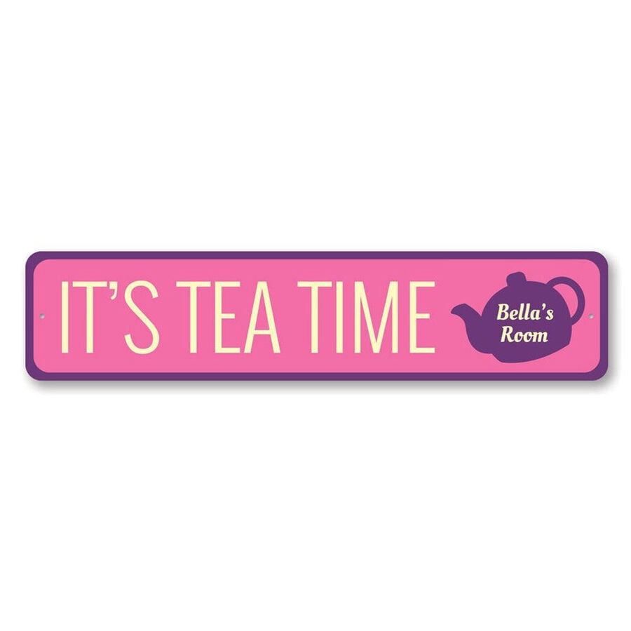 (Aluminum metal) Tea Time Sign Tea Party Tea Pot Kid Name Bedroom Metal ...