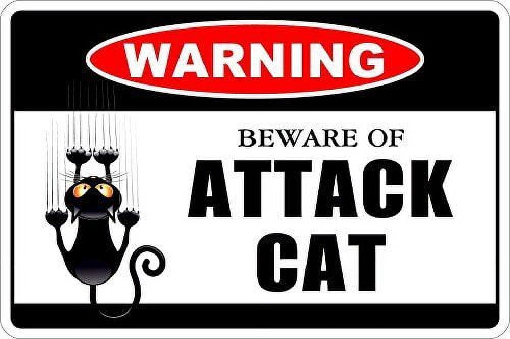 (Aluminum metal) WARNING BEWARE OF ATTACK CAT METAL SIGN Size: 16 x 12 ...