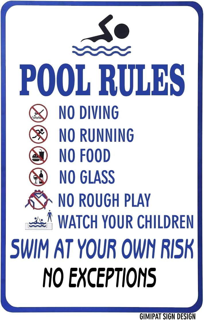 Aluminum pool rules no diving no running no food no glass no rough play ...