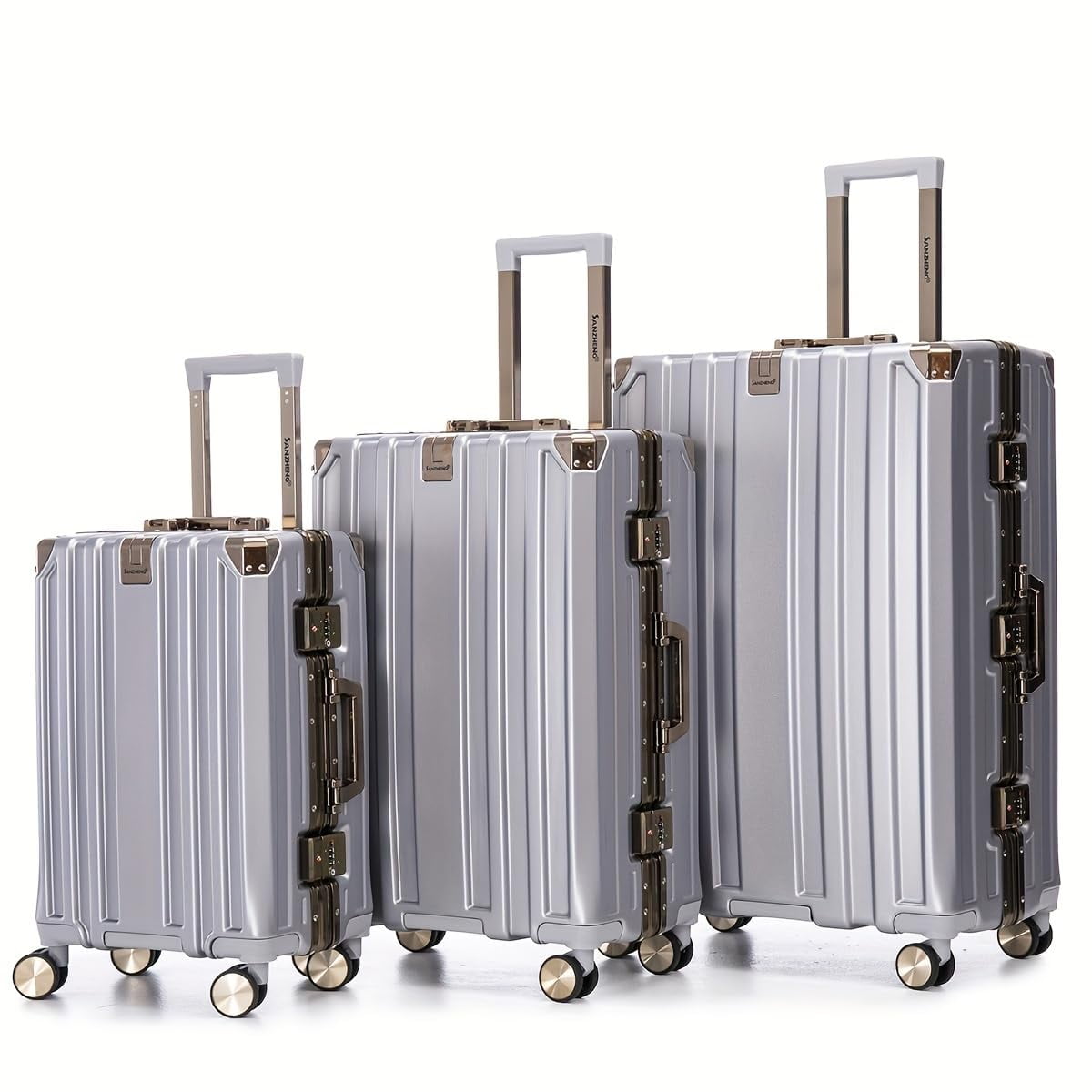 Aluminum suitcase set with dual-wheel universal wheel combination lock ...