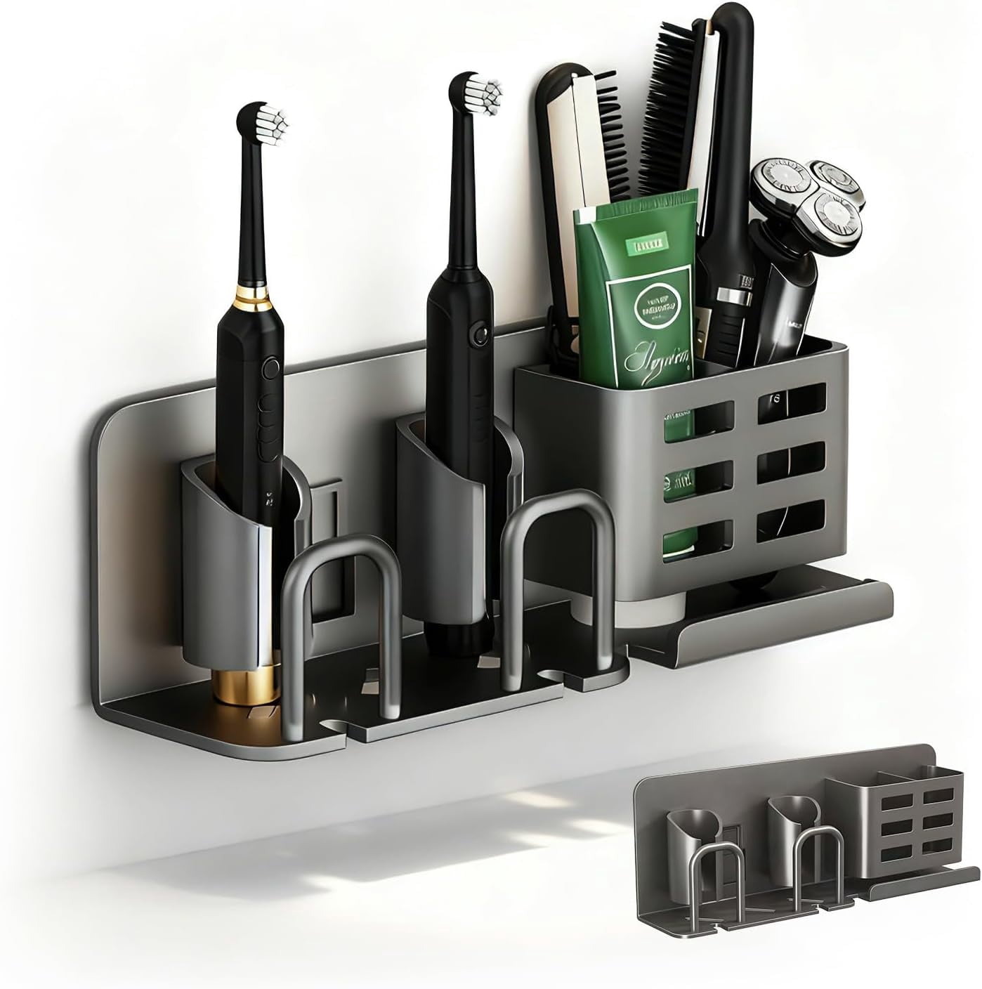 Aluminum wall-mounted bathroom organizer (black) - self-adhesive ...