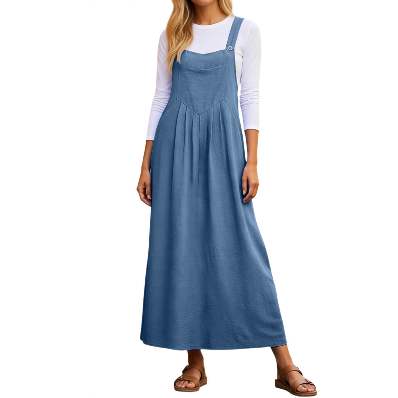 Alun Summer Casual Overalls Dress with Pockets and Pleated Design ...