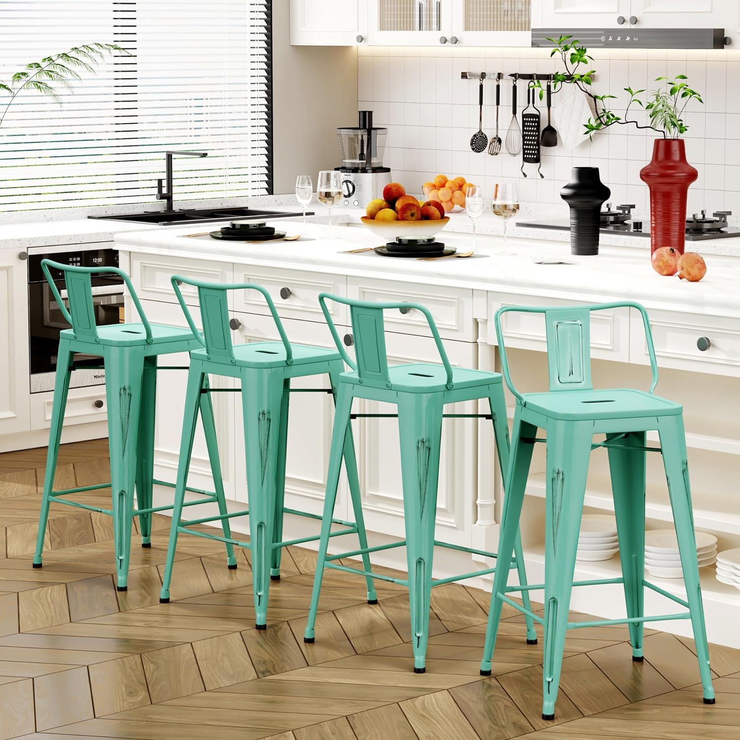 Alunaune 24" Metal Bar Stools Set of 4 Counter Height Stools Kitchen ...
