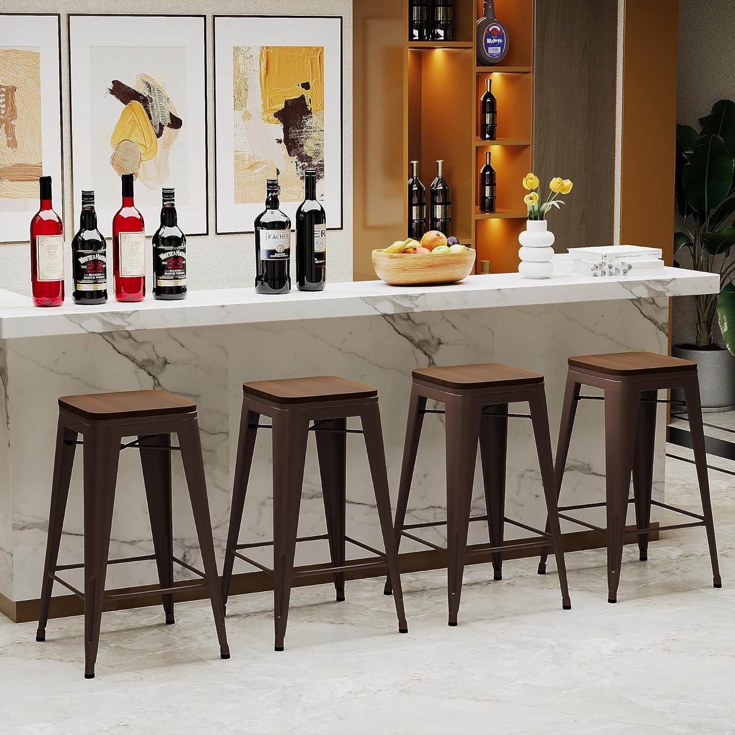 Alunaune 24" Metal Counter Height Bar Stools Set of 4 Industrial ...