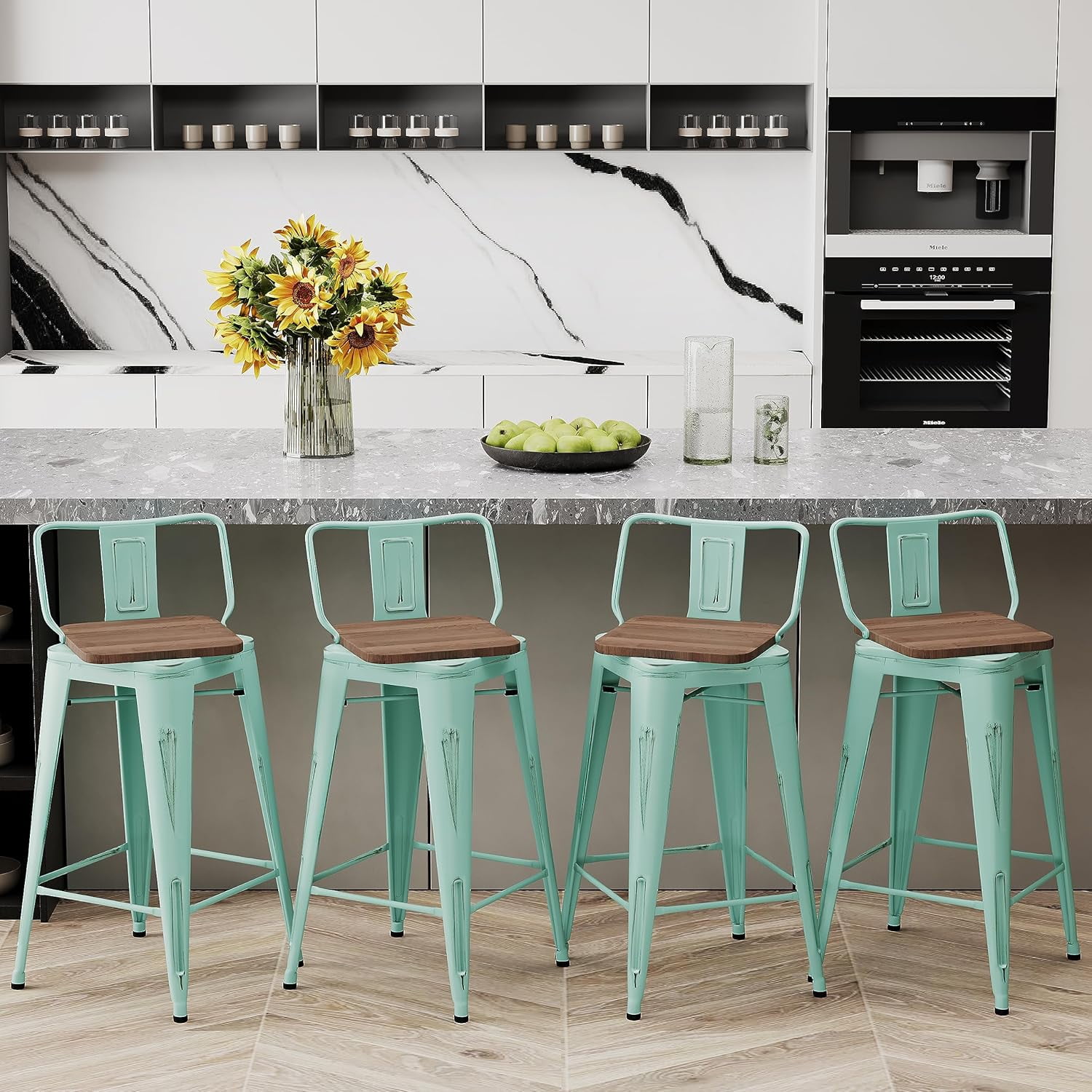 Alunaune 24" Swivel Metal Barstools Set of 4, Counter Height Bar Stools ...