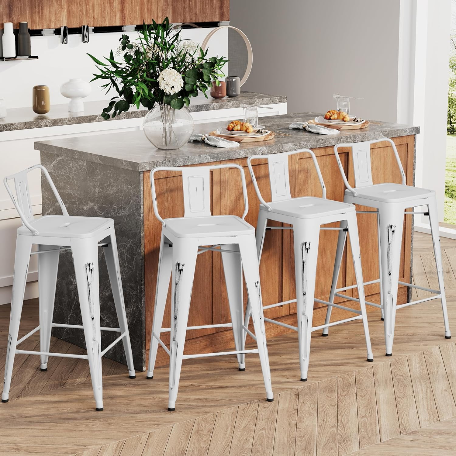 Alunaune 26" Metal Bar Stools Set of 4 Counter Height Barstools Counter ...