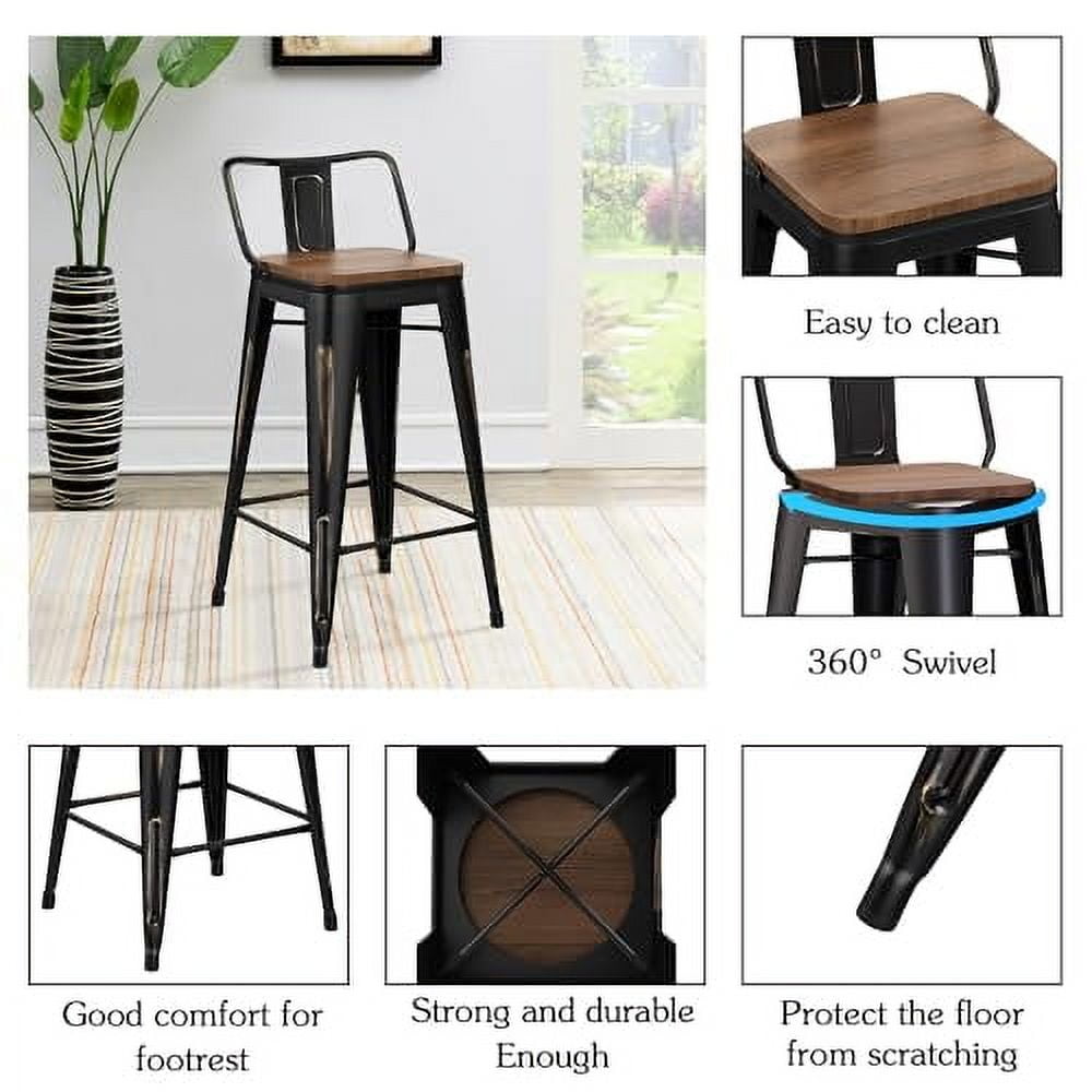 Alunaune 26" Swivel Metal Barstools Set of 4, Counter Height Bar Stools ...