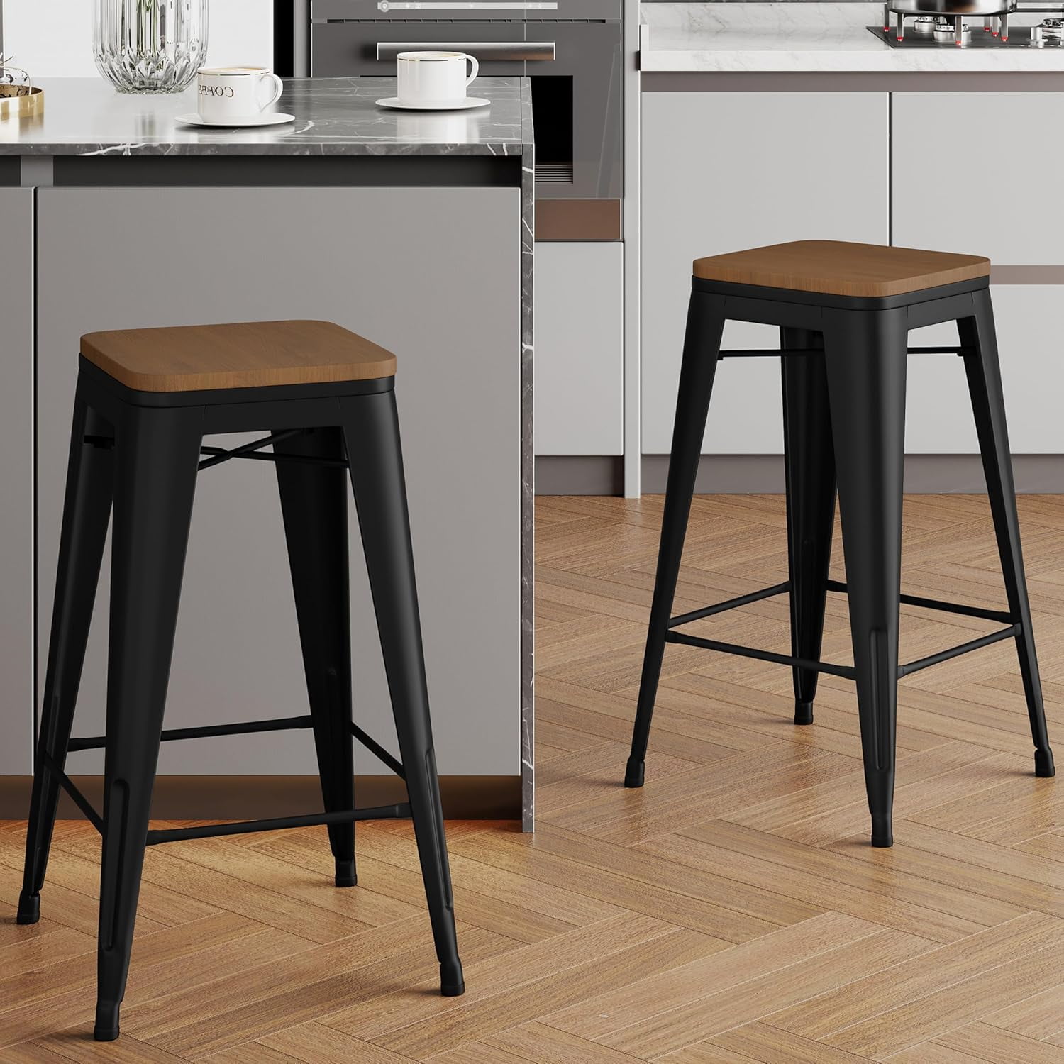 Alunaune 30" Metal Bar Stools Set of 2 Stackable Counter Height ...