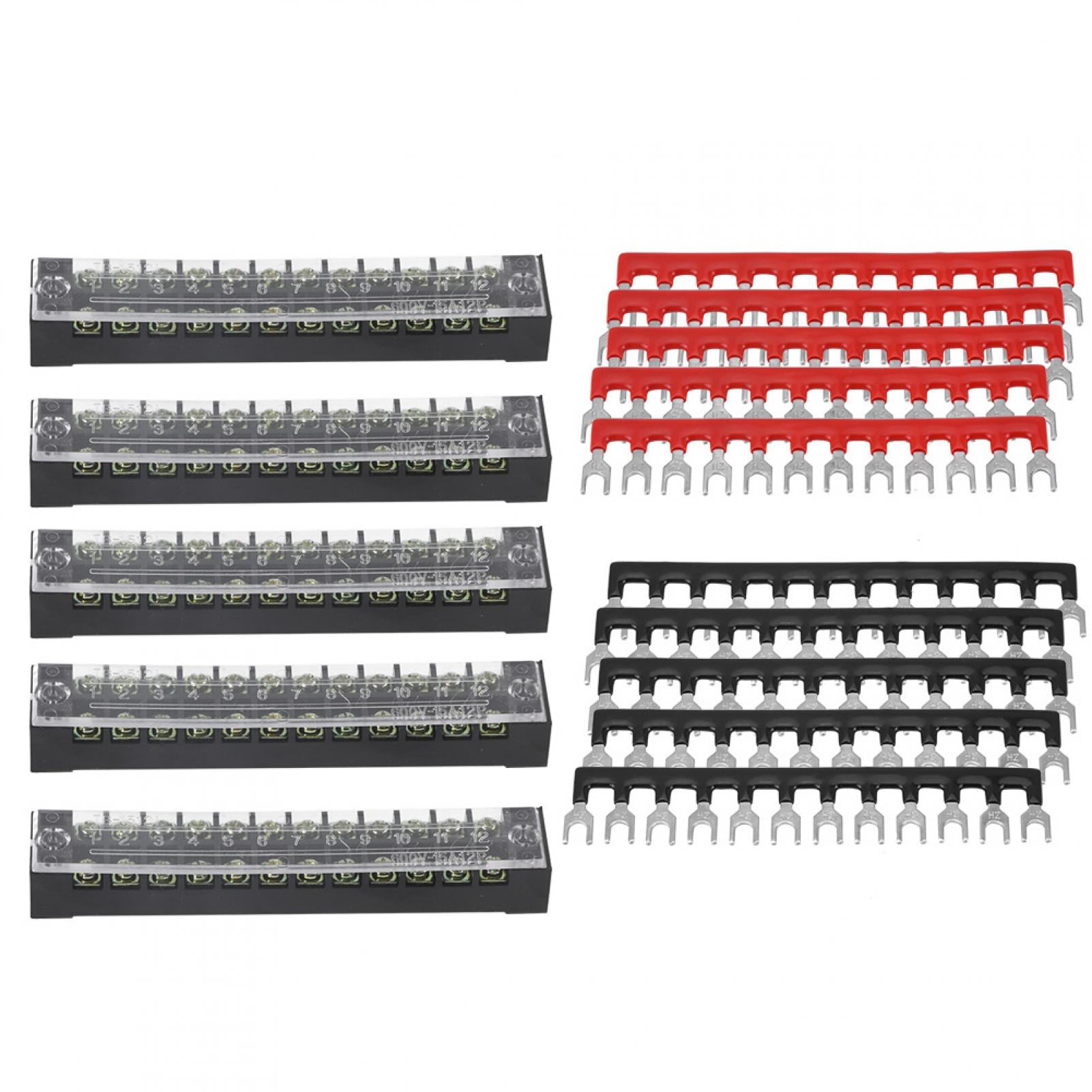 Alupre 5pcs Dual Row 12 Positions 600V 15A Screw Terminal Block + Pre ...