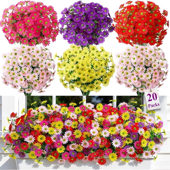Alupssuc 20Pcs Artificial Flowers for Outdoors UV Resistant，No Fade ...