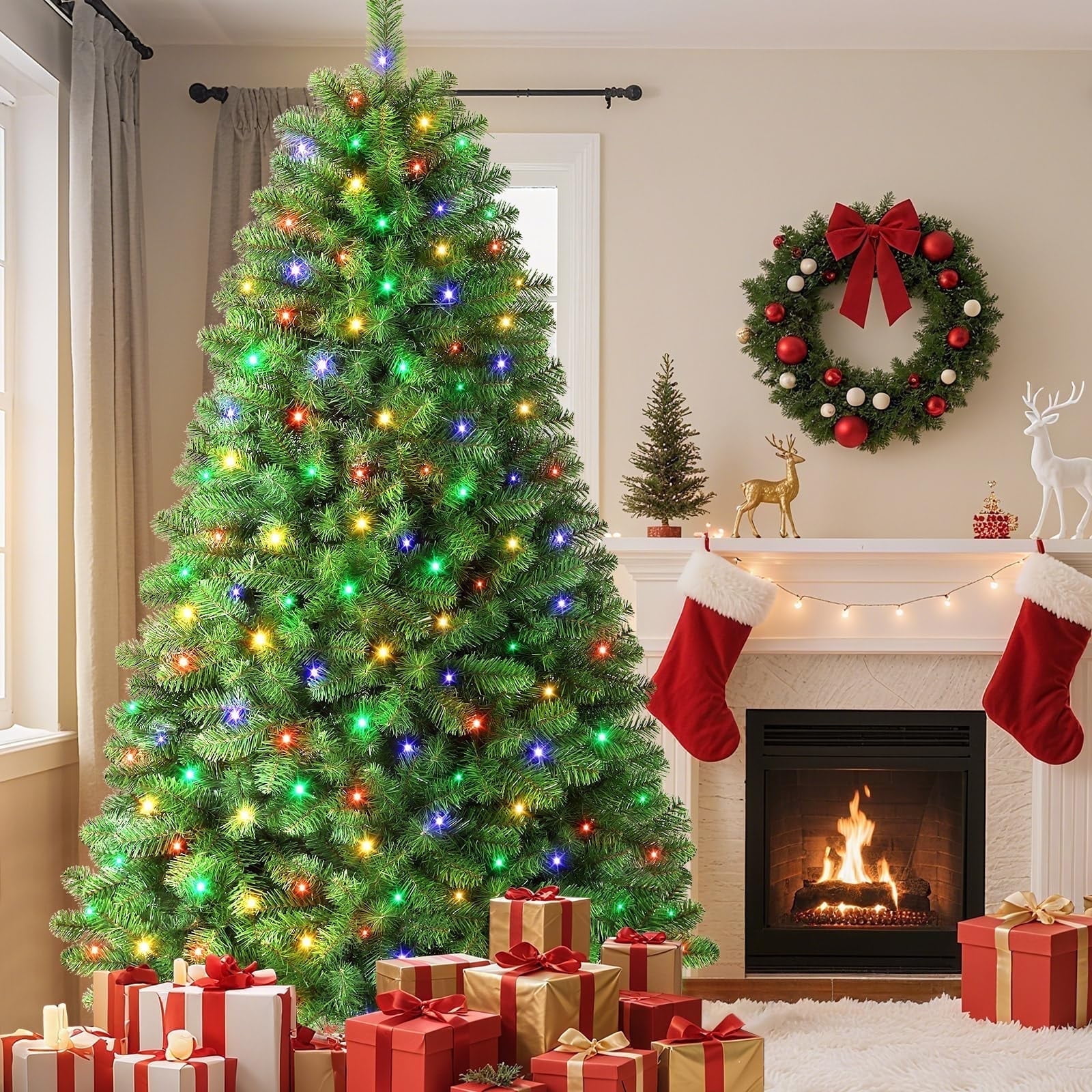 Alupssuc 4.5ft Pre-Lit Premium Artificial Classic Spruce Christmas Tree ...