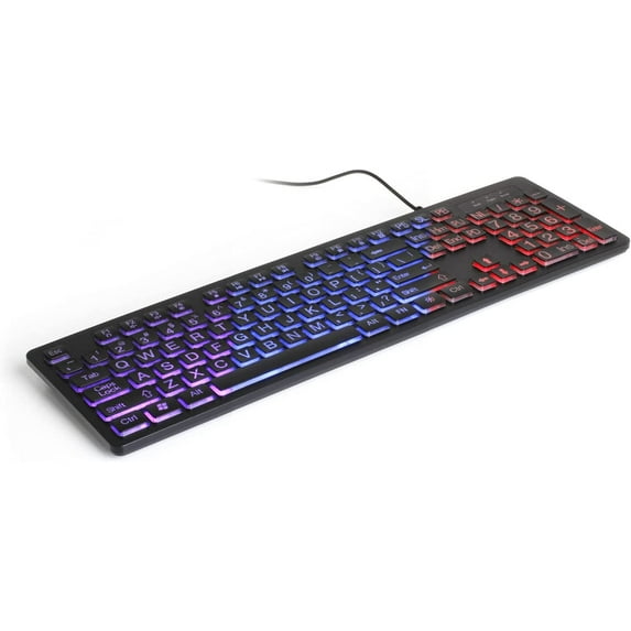 Aluratek Large Print Tri-Color USB Backlit Illuminated Keyboard ...