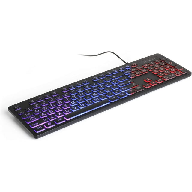 Aluratek Large Print Tri-Color USB Backlit Illuminated Keyboard ...