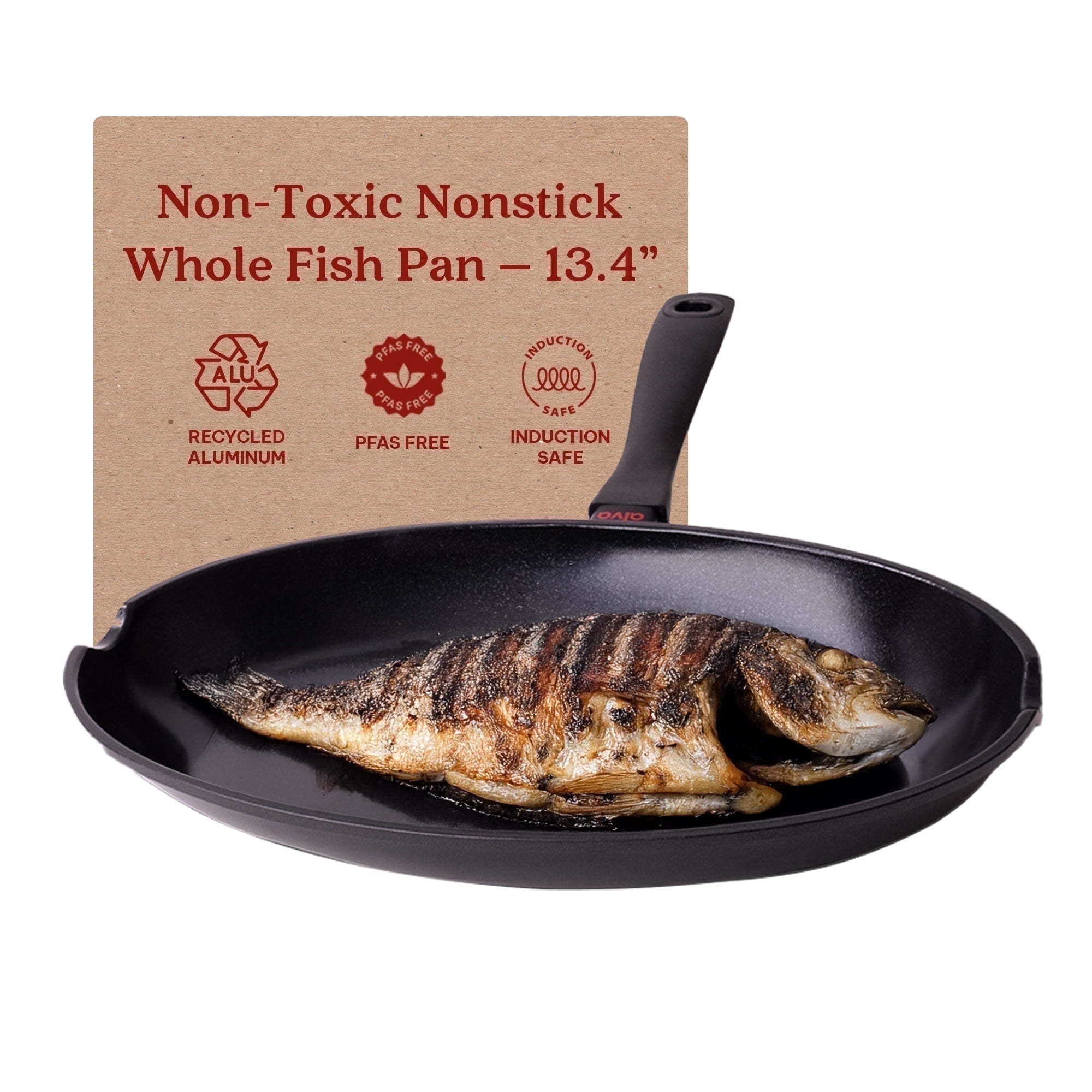 Alva Energy 13" Toxin-Free Nonstick Whole Fish Pan, Non-Toxic Fish Dish ...