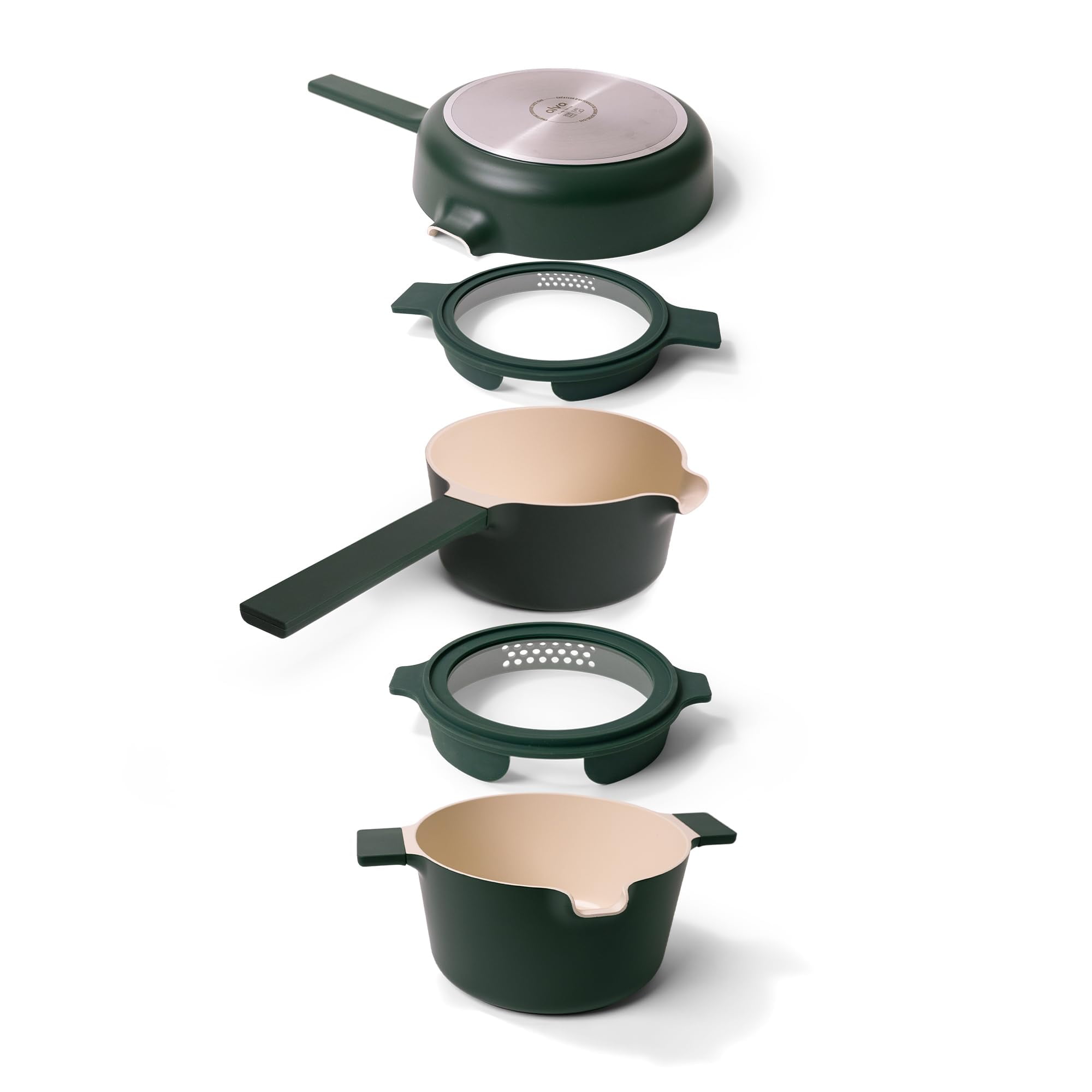 Alva Neat 5-Piece Nested Ceramic Cookware Set, PFAS & PFOA-Free Ceramic ...