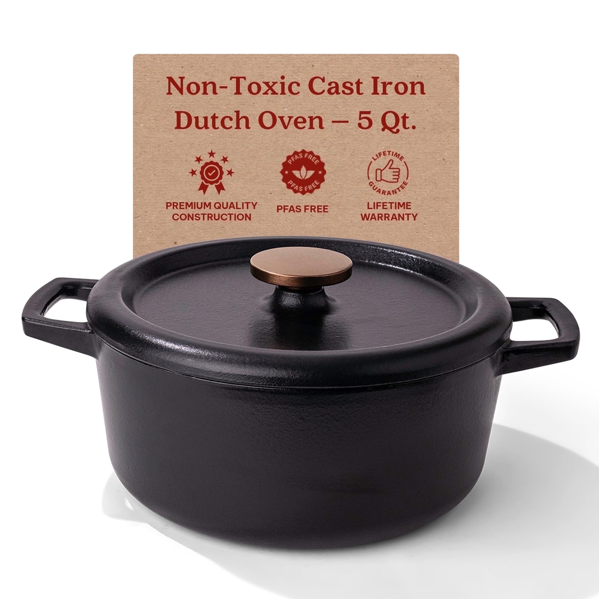 Alva Nori 5QT Round Enameled Cast Iron Dutch Oven with Lid Oven Safe ...