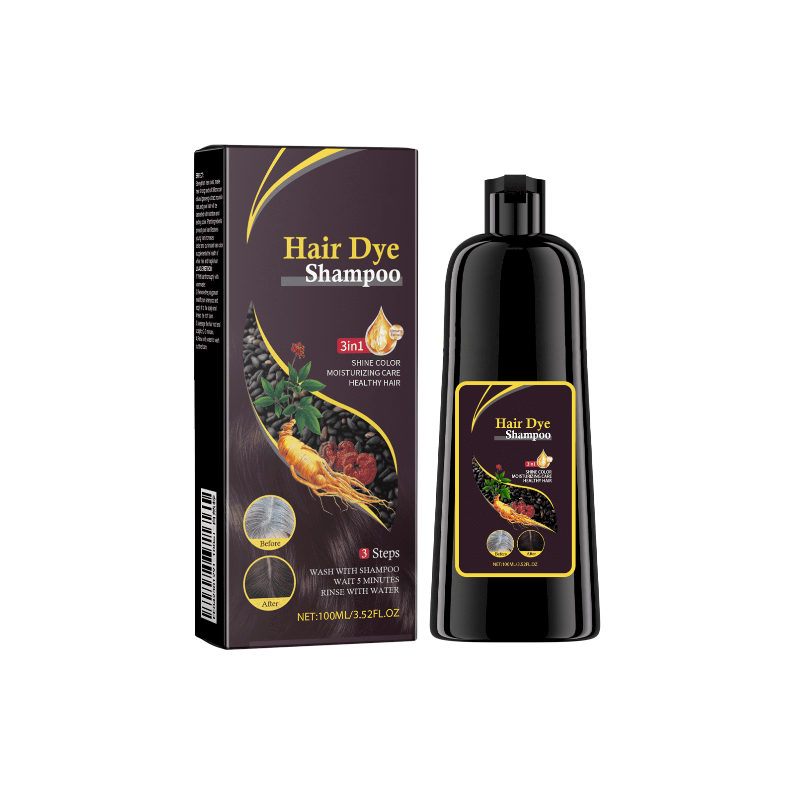 Alvantor 3IN1 Hair Dye Shampoo Natural Brown for Gray Hair Coverage,3 ...