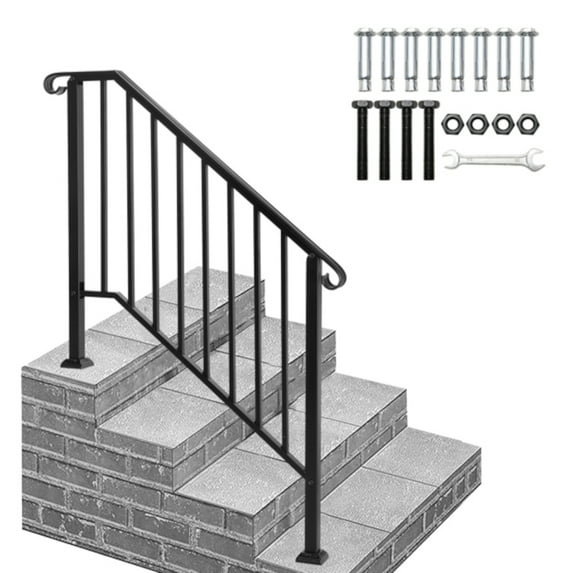 Alvantor 4 Step Handrails for Outdoor Steps,Iron Picket Design for ...
