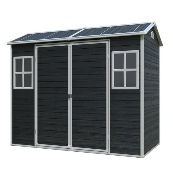8 x 6ft Resin Outdoor Storage Shed Waterproof Shed with Floor & Two ...