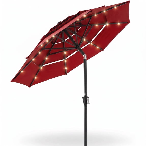 Alvantor 9ft 3‑Layer Solar Patio Umbrella Outdoor with 32 LED Lights ...