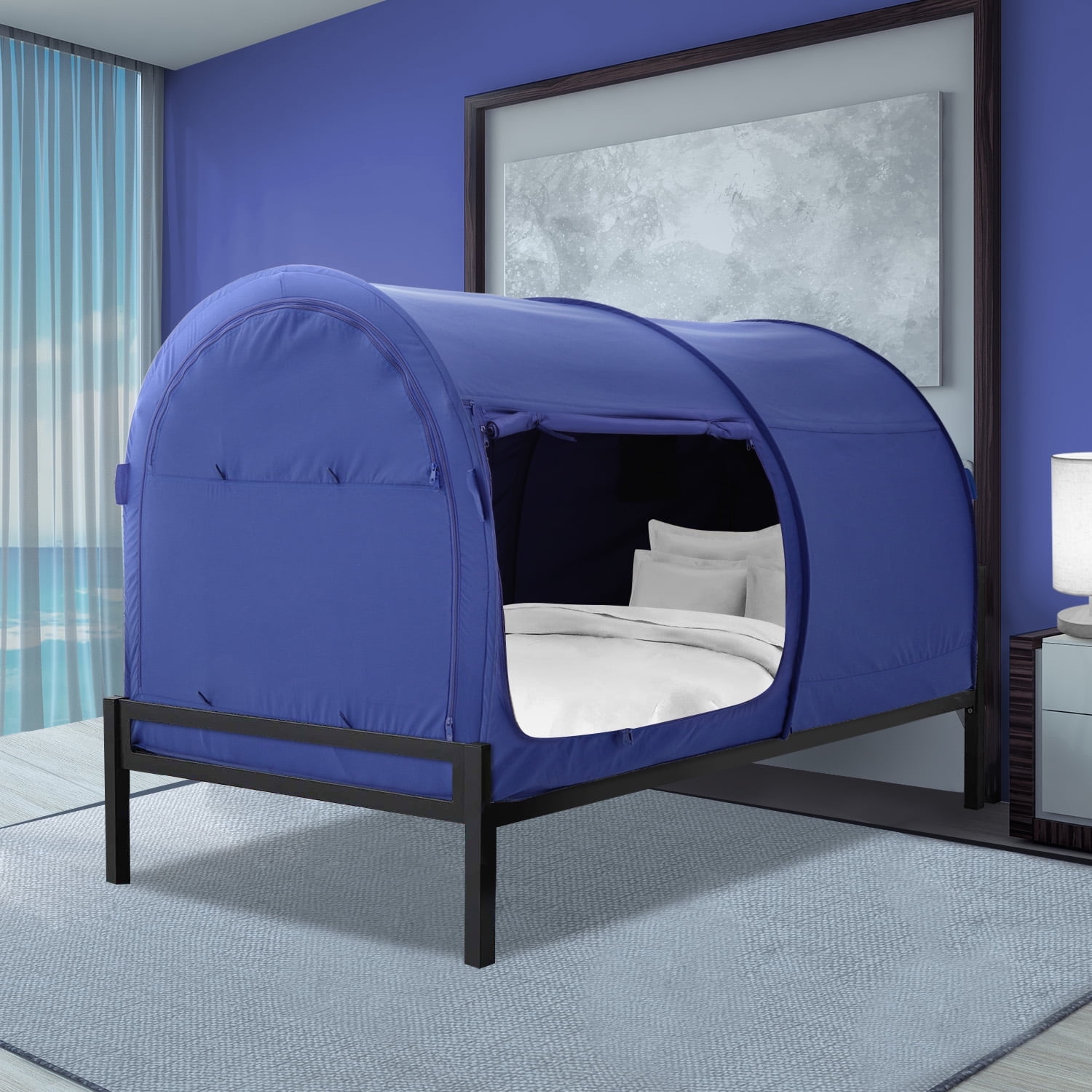 Alvantor Indoor Privacy Bed Tent Pop Up Canopy Full Navy - Walmart.com