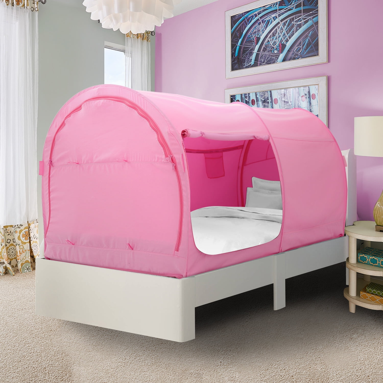 Alvantor Fabric Semi-Circle Bed Canopy, Twin, Pink - Walmart.com