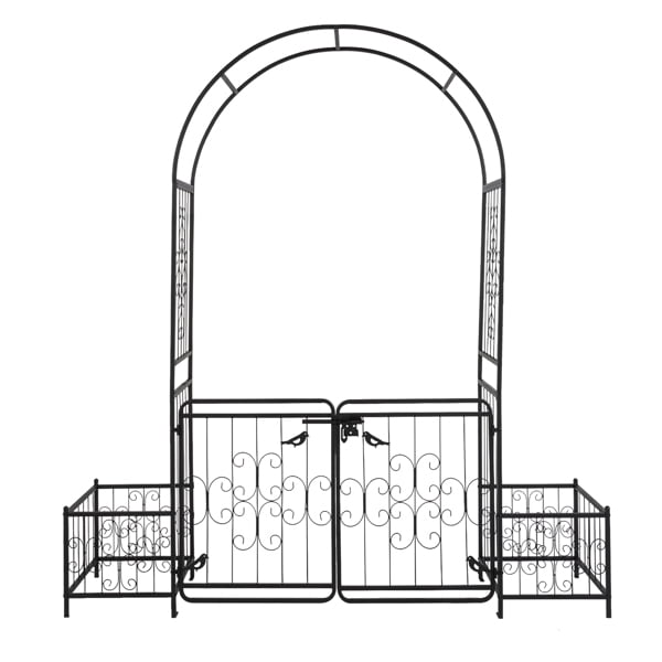 Alvantor Garden Arbor Arch with Double Gate and Planter Frames, Powder ...