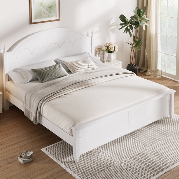 Alvantor Queen Bed Frame, Wooden Bed with Arched Headboard Classic ...