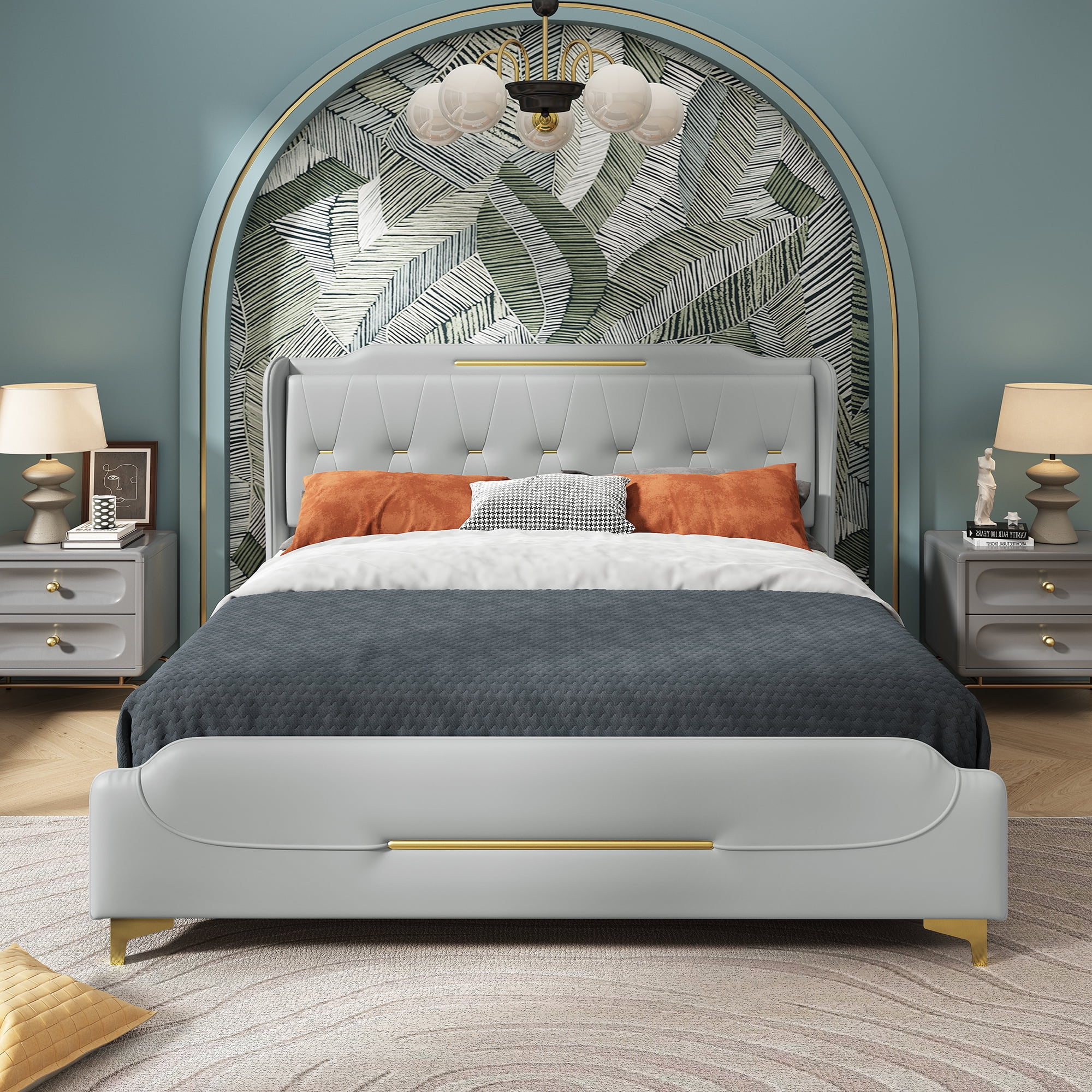 Alvantor Queen Size Upholstered Platform Bed Frame with Leather ...