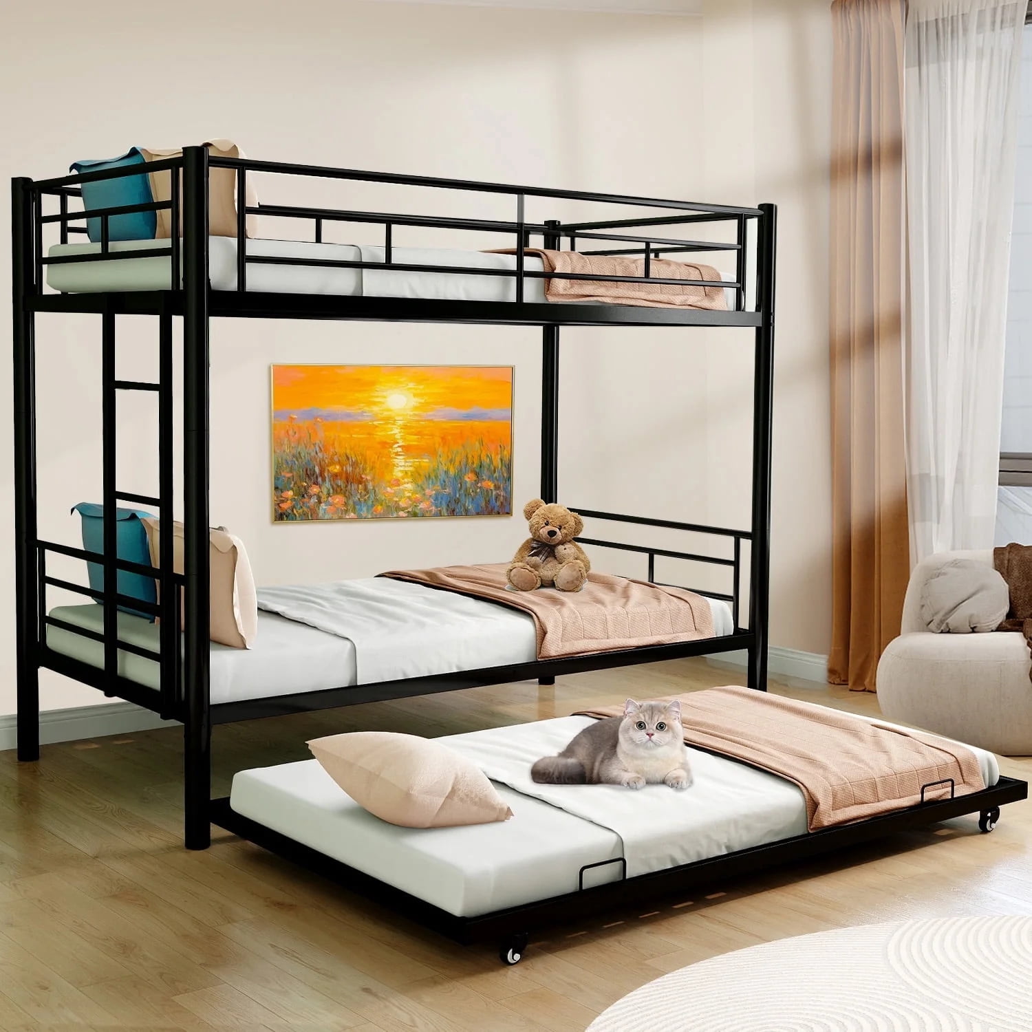 Alvantor Triple Bunk Beds Frame, Twin over Twin Bunk Bed with Trundle ...