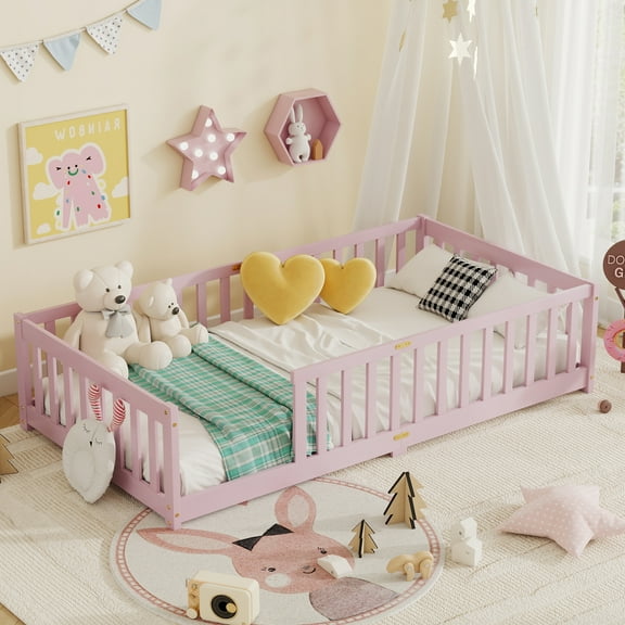 Mirightone Twin Size Floor Bed with Storage Bookshelves & LED Light ...