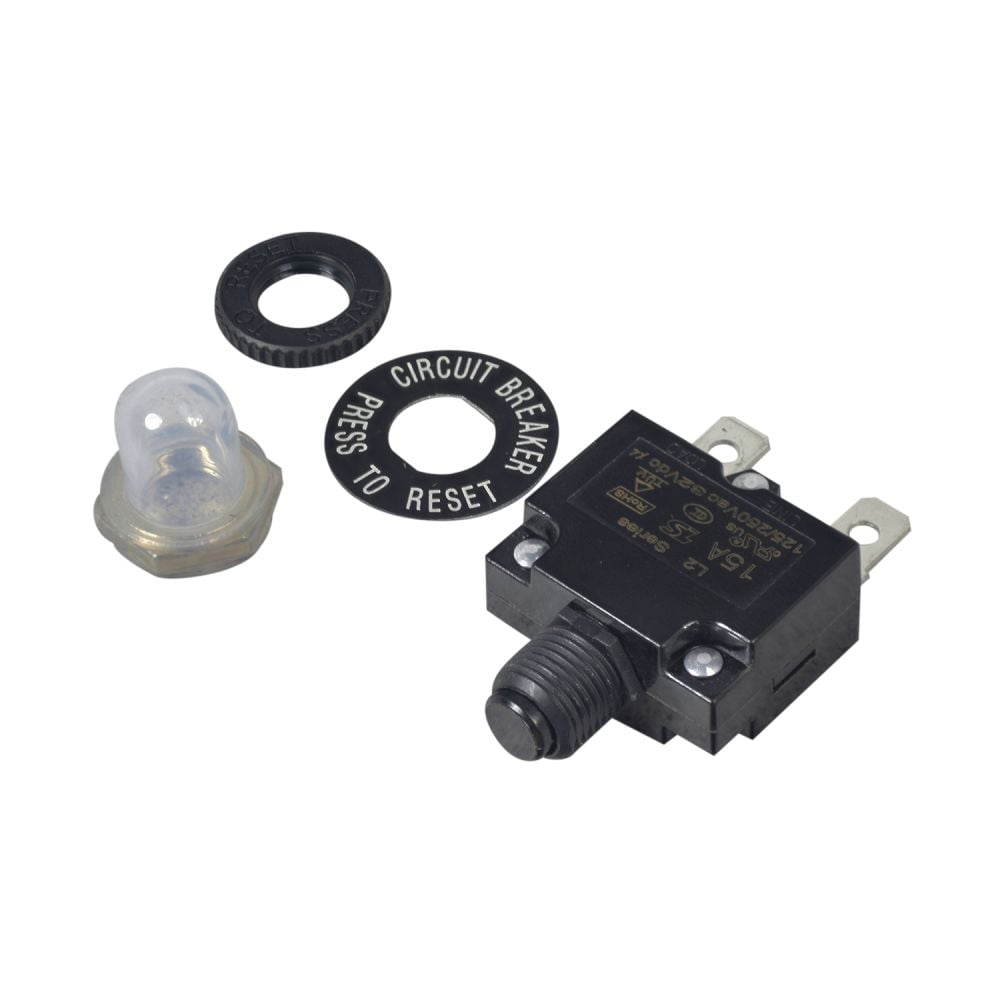 AlveyTech 125/250V AC/32V DC Push-Button Reset Circuit Breaker with 1/4 ...