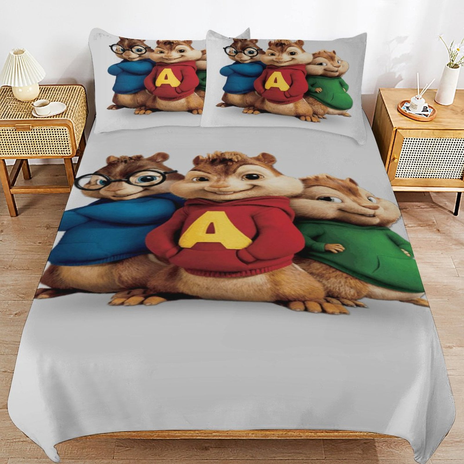 Alvin And The Chipmunk Cartoon 3 Piece Bedding Set, Cute Anime Printed ...