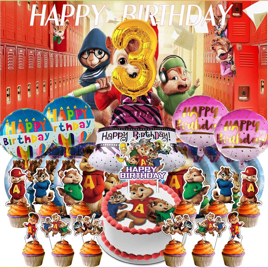 Alvin And The Chipmunks 3rd Tableware Balloons Cake Toppers Backdrop ...