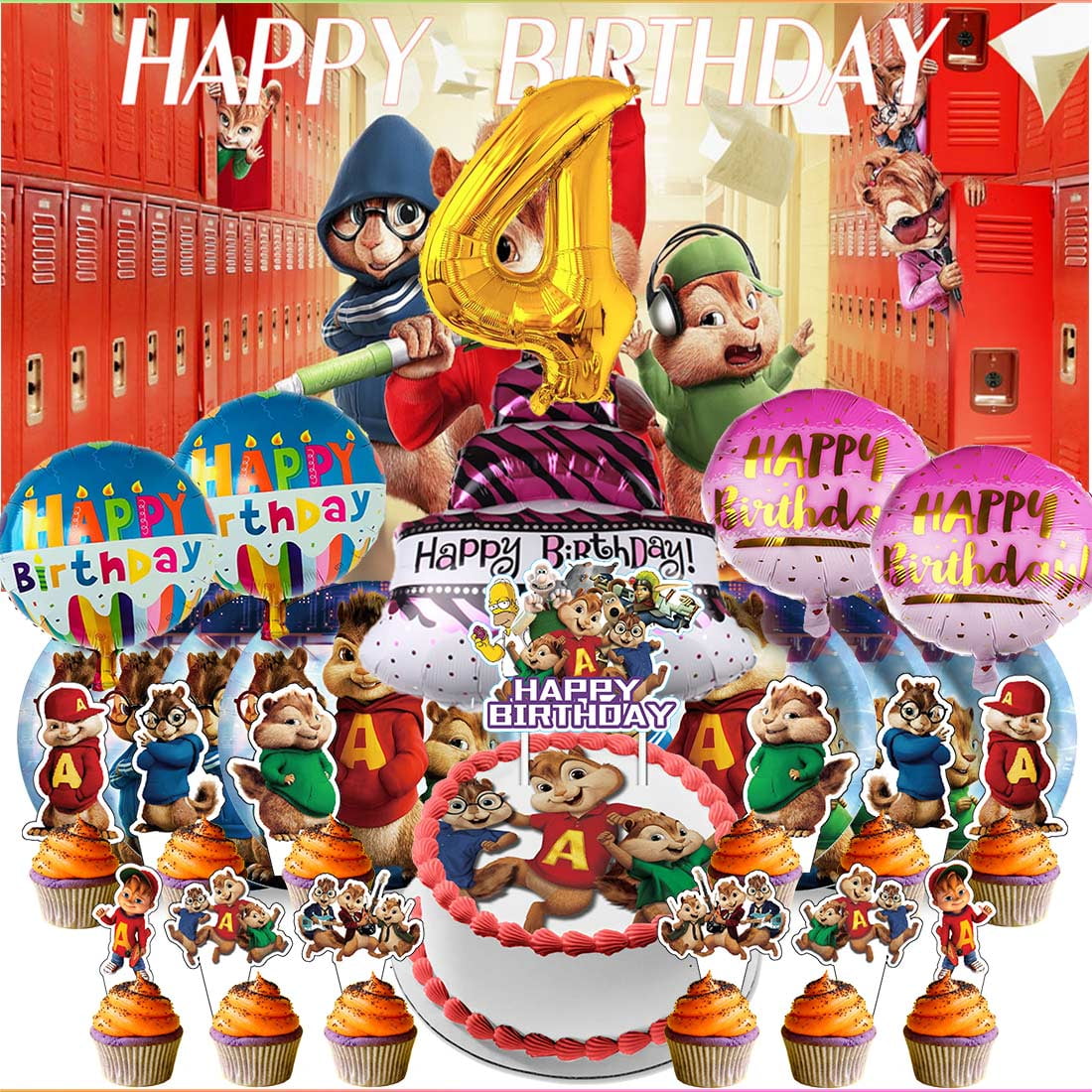 Alvin And The Chipmunks 4th Tableware Balloons Cake Toppers Backdrop ...