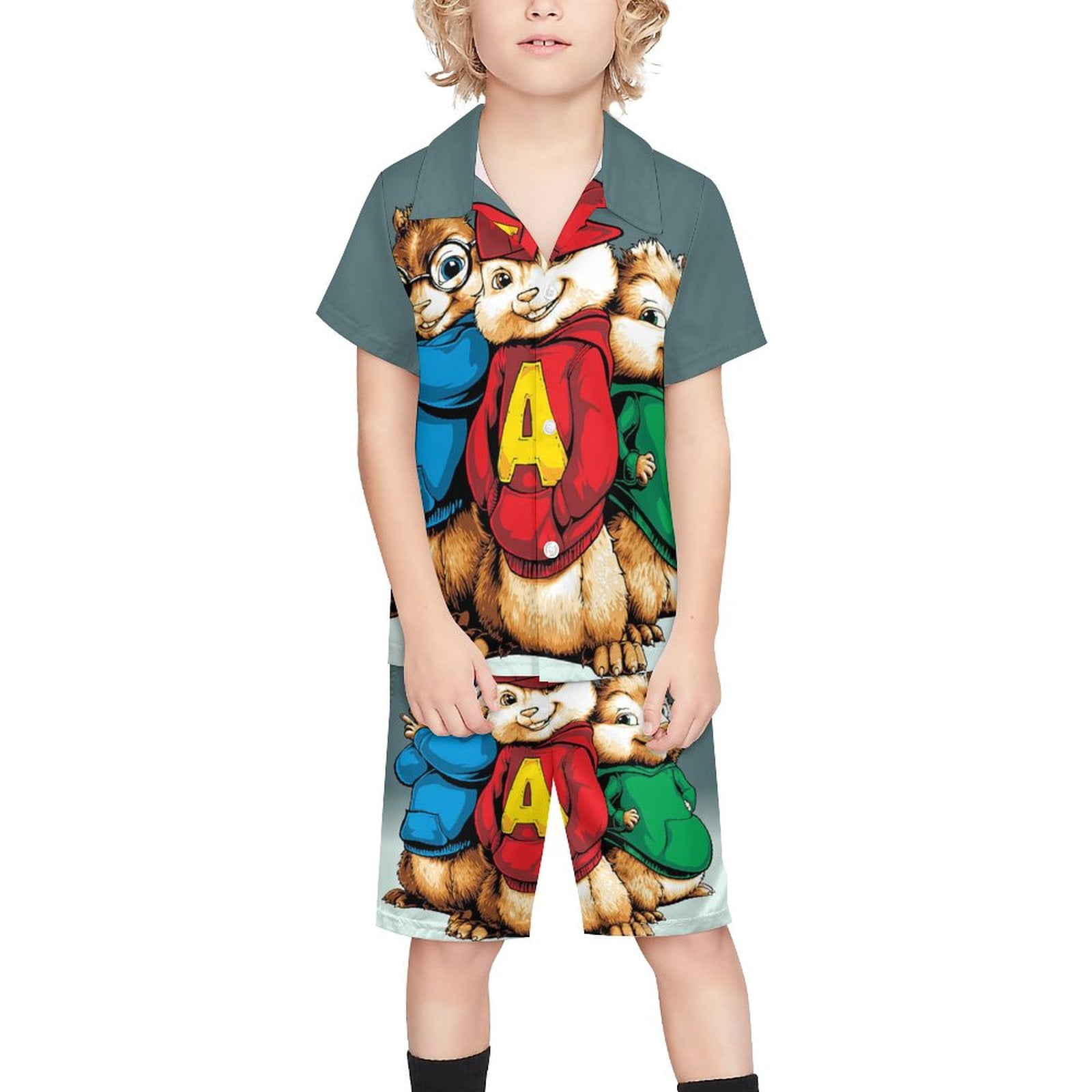 Alvin The Chipmunks Children Outfit 2Pcs Set Summer Beach Button-Down ...