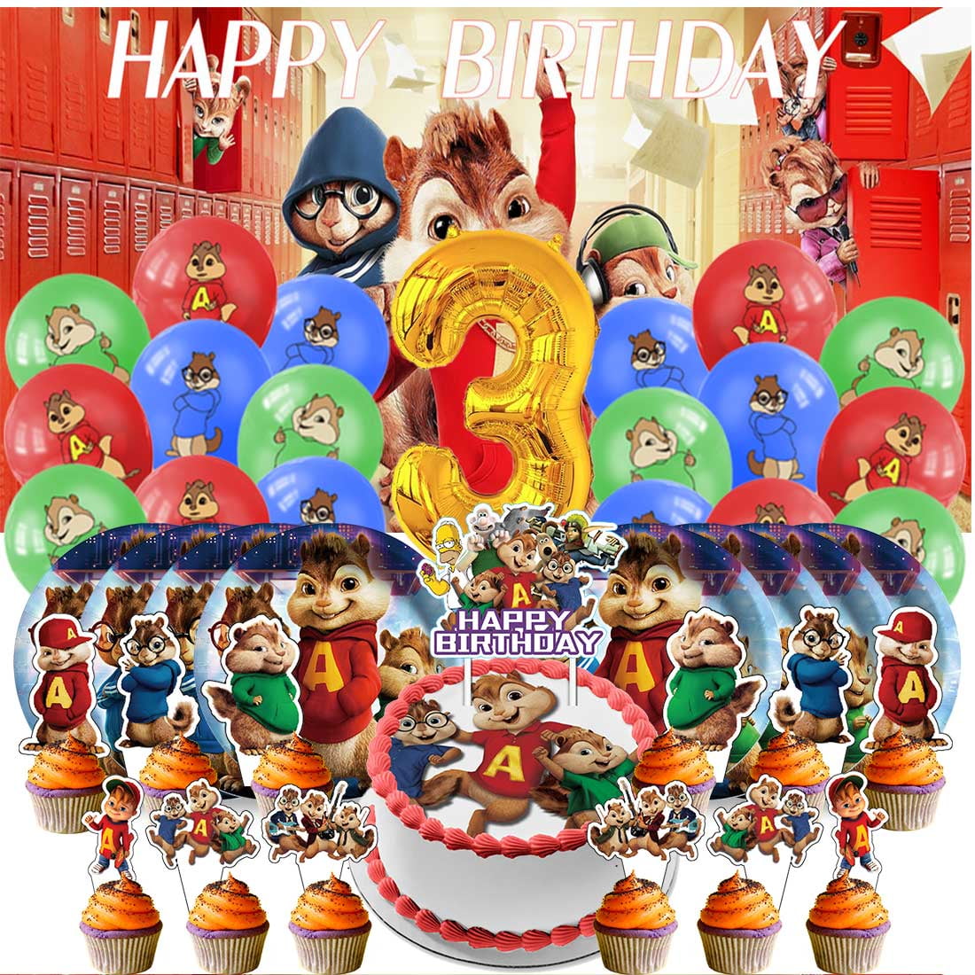 Alvin and The Chipmunks Balloons Party Supplies 3rd Decor Tableware ...