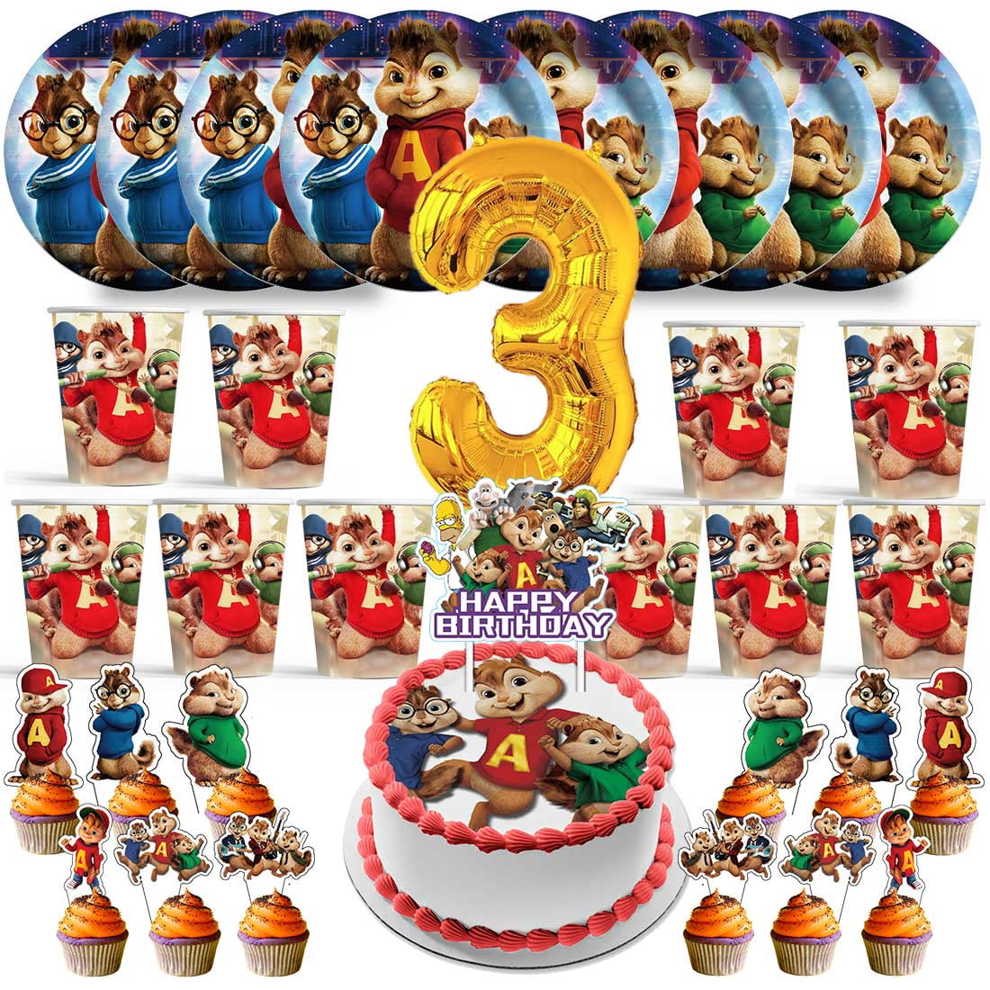 Alvin and The Chipmunks Birthday 3rd Cups Party Supplies Plates Fans ...