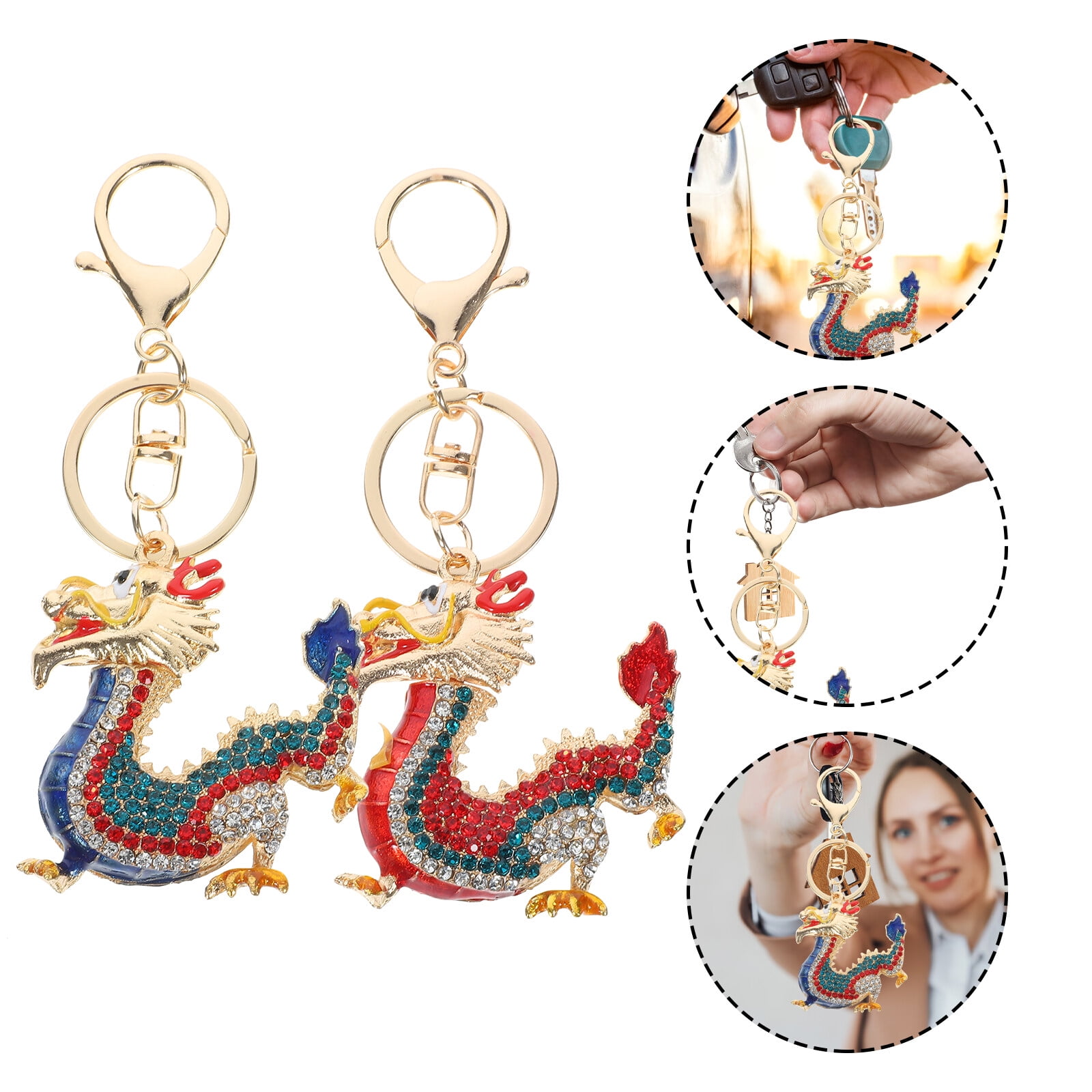 Alvinma 2pcs Hanging Chinese Dragon Keychain Metal Lifelike Animal ...