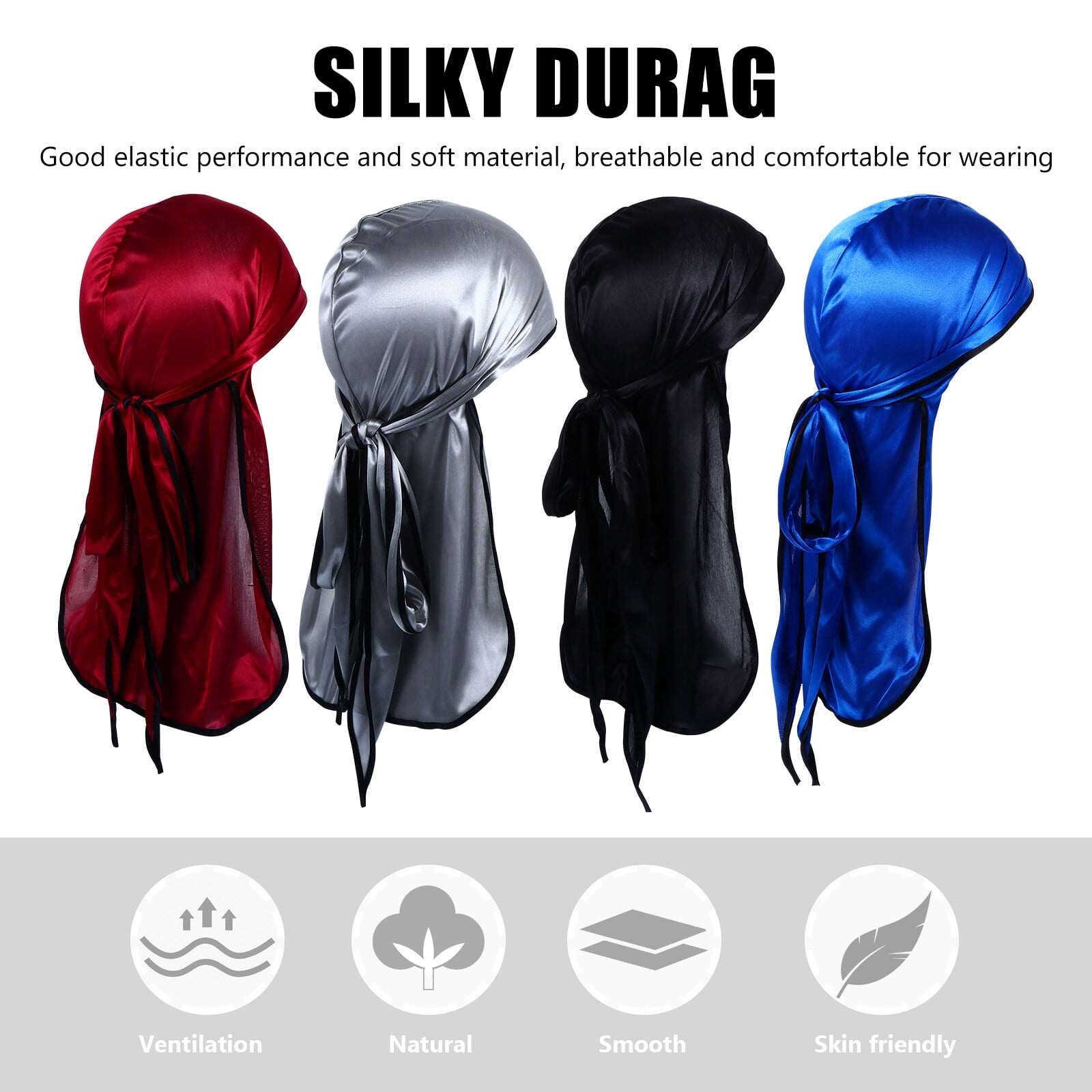 Alvinma 4pcs Silky Durag Long Tailed Headwear for Men - Walmart.com