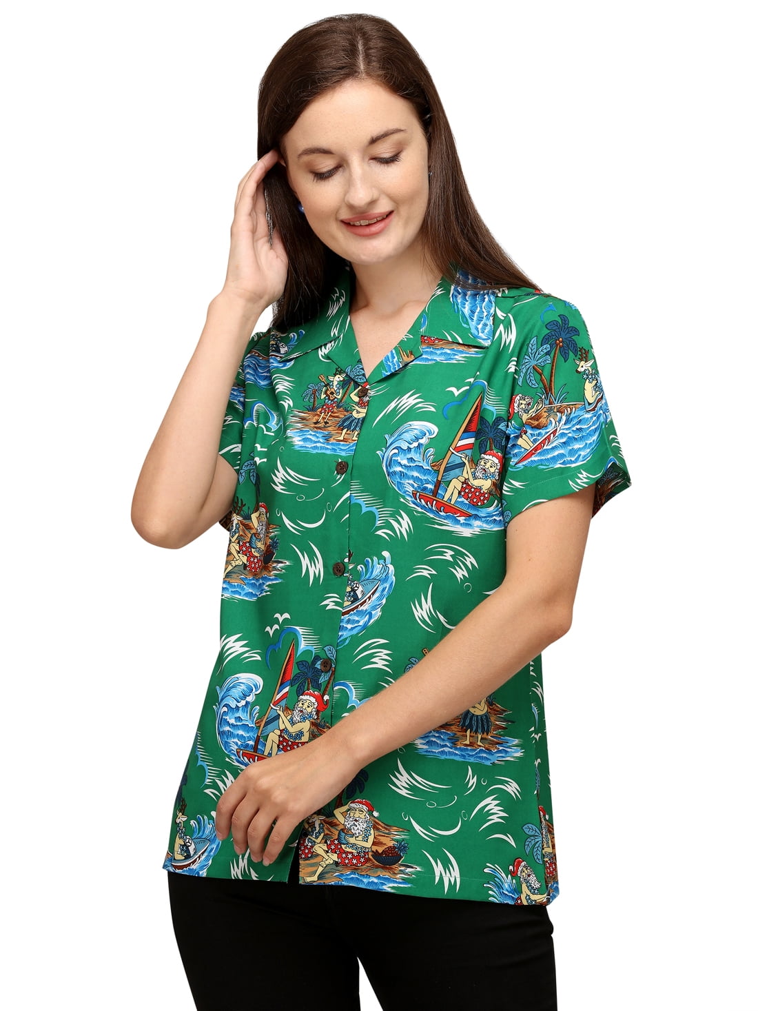 Alvish Hawaiian Shirts 49W Womens Reindeer Santa Beach Aloha Holiday ...