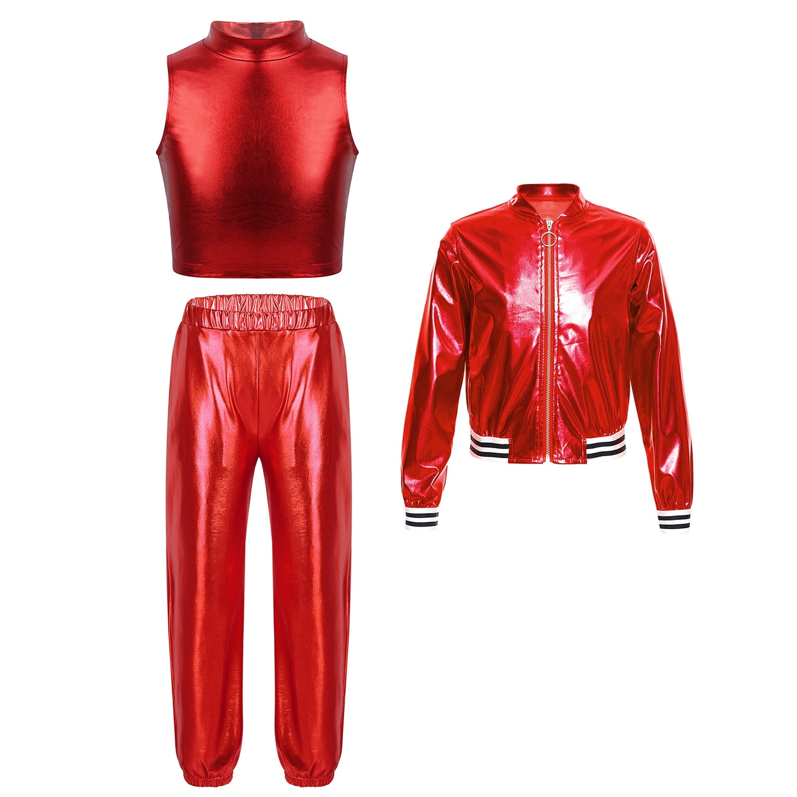 Alvivi 3Pcs Girls Hip Hop Clothes Set Performance Costumes Metallic ...