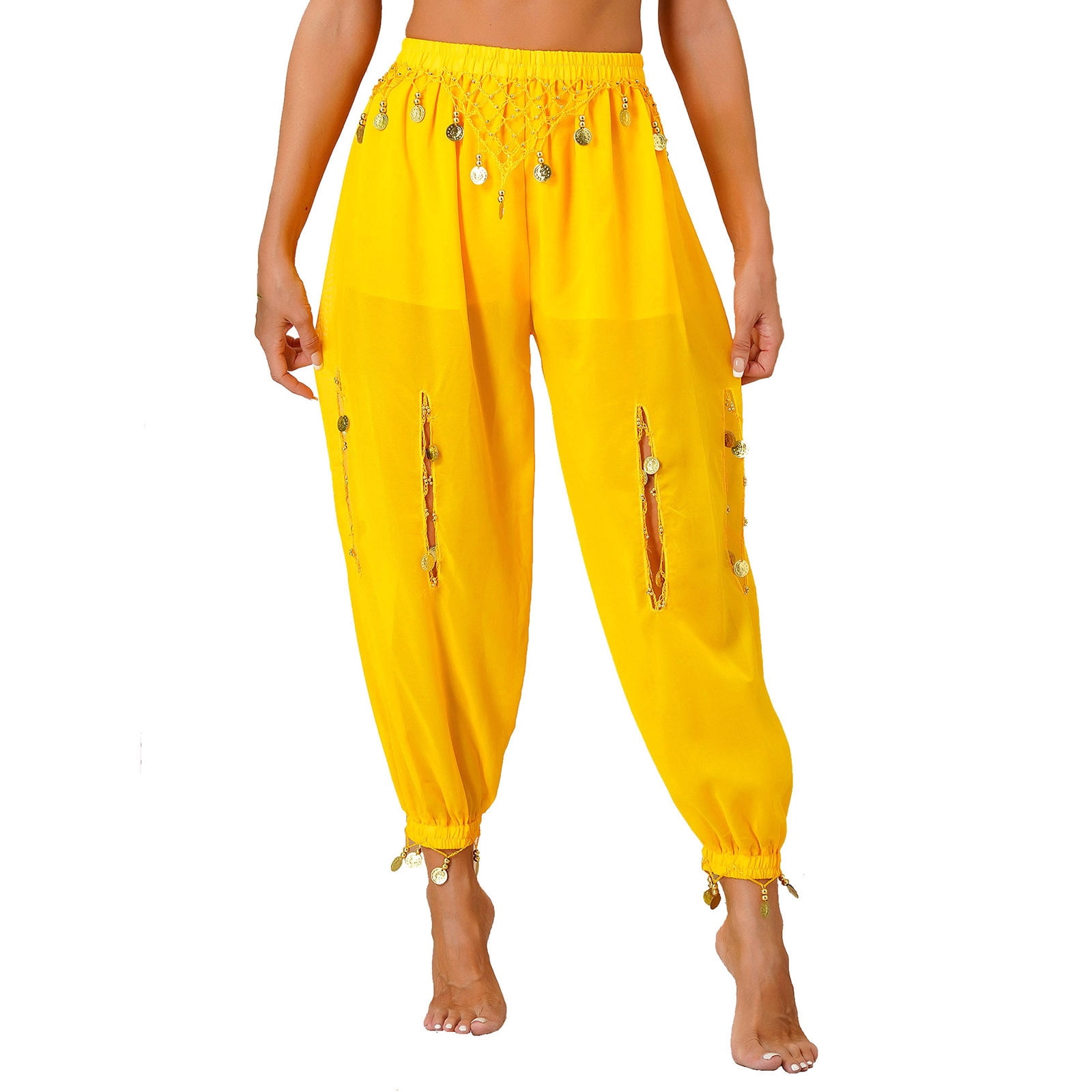 Alvivi Belly Dance Chiffon Harem Pants for Women Hollow Out Shiny Semi ...