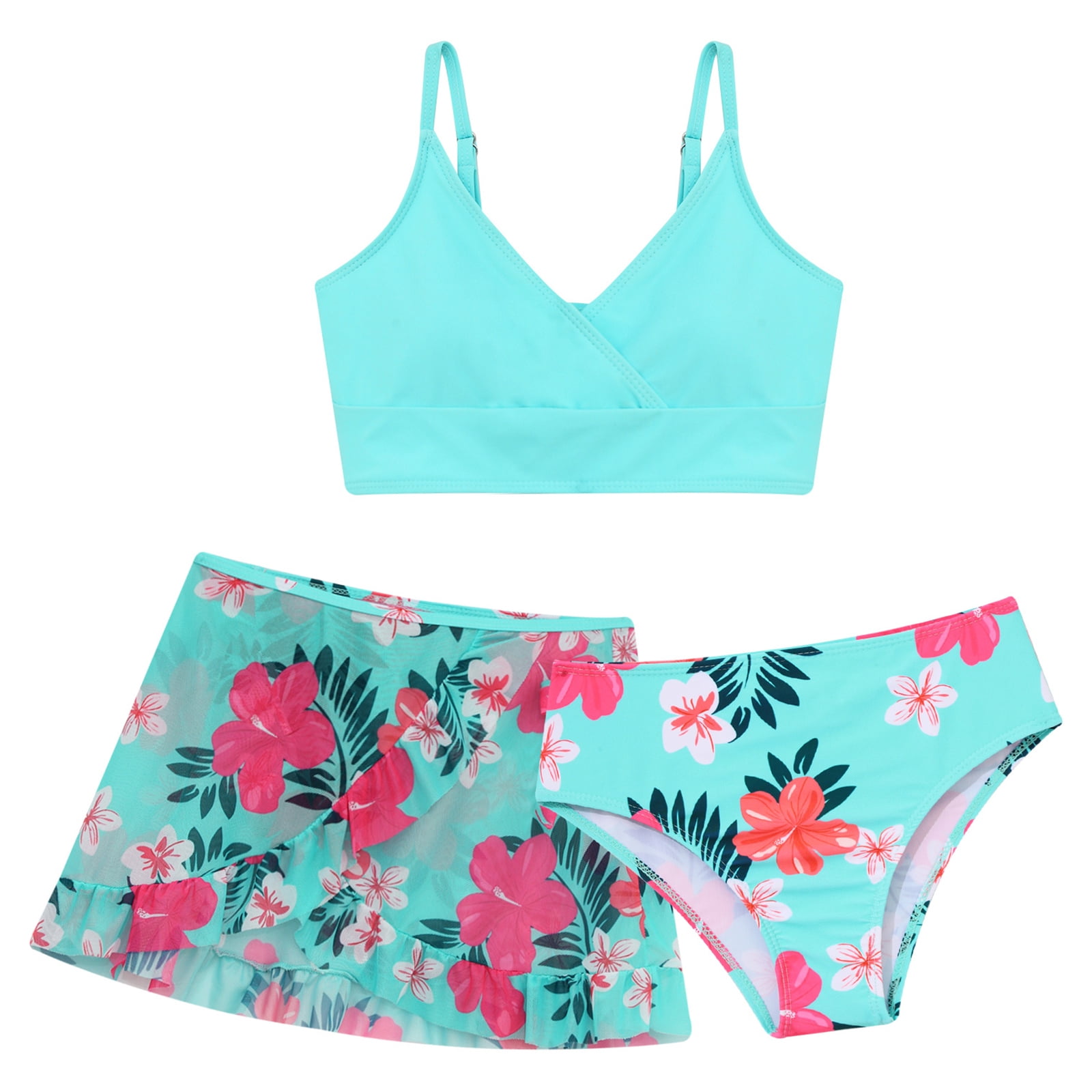 Alvivi Big Girls 3 Pcs Tankini Sets Triangle Bikini with Swimskirts ...