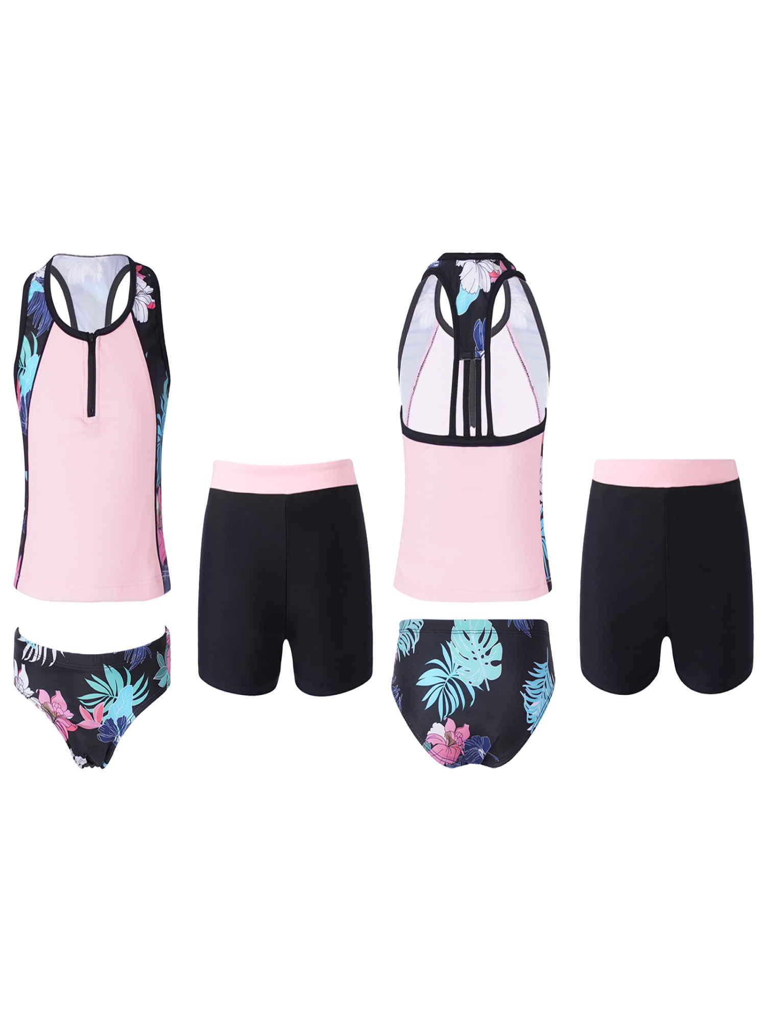 Alvivi Floral Print Tankini Set with Zipper, Swimsuit Sets, (Girl's ...
