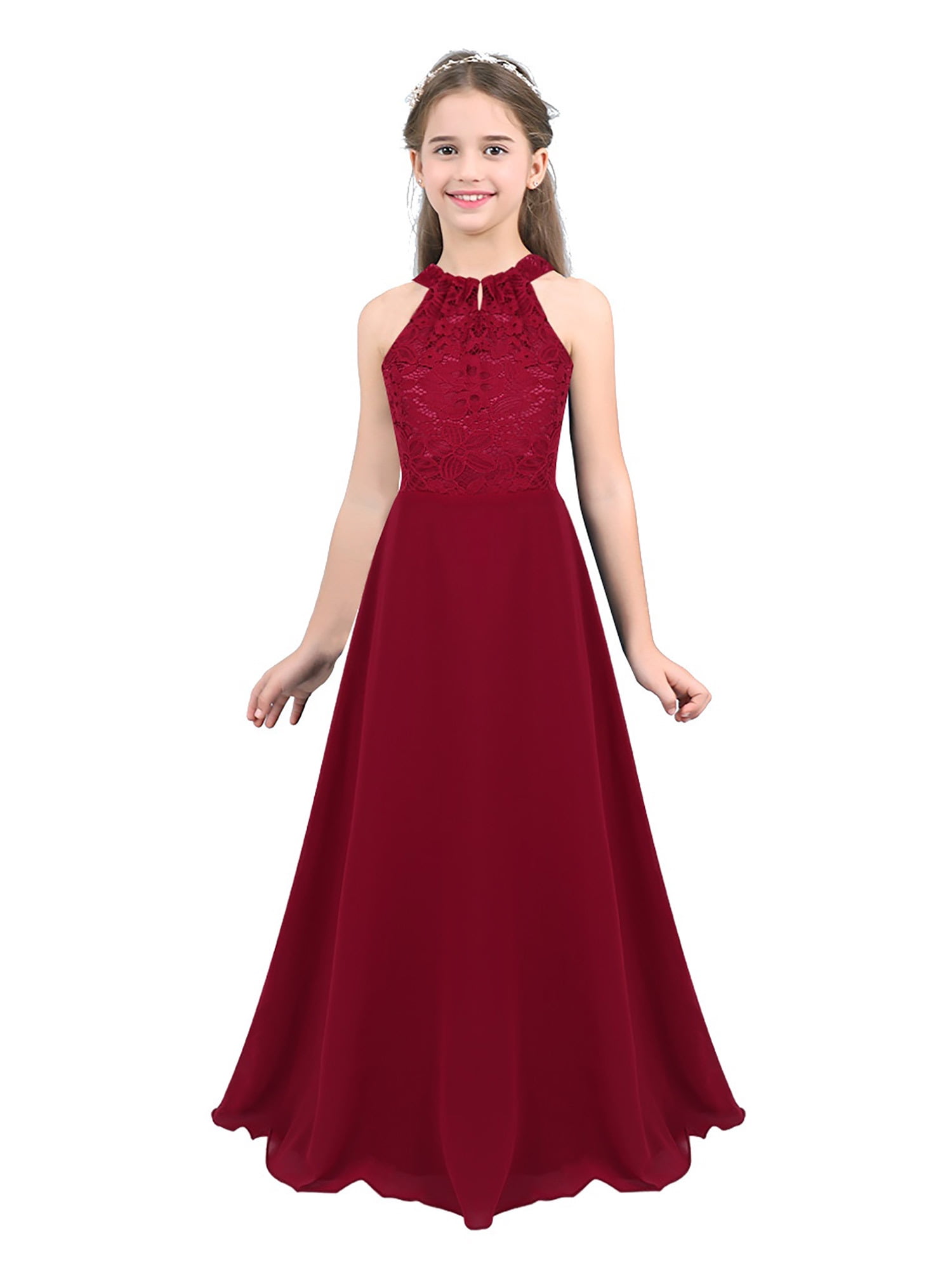 Alvivi Flower Girl Lace Dress for Kids Floor Length Backless Chiffon ...