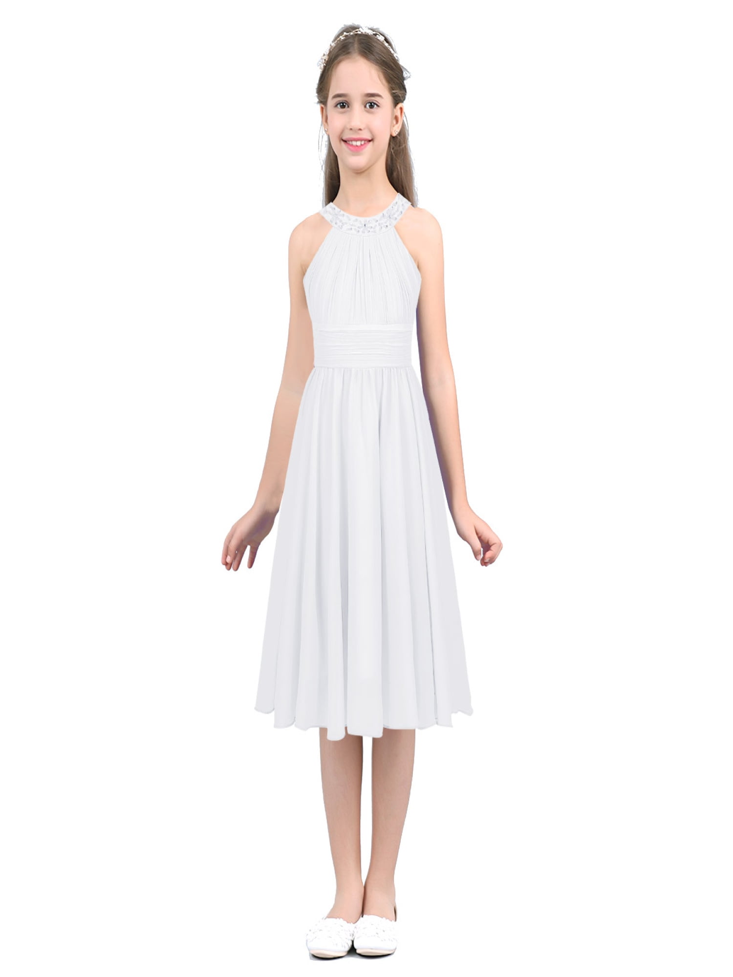 Alvivi Flower Girls Chiffon Dress Wedding Bridesmaid Party Halter Neck ...