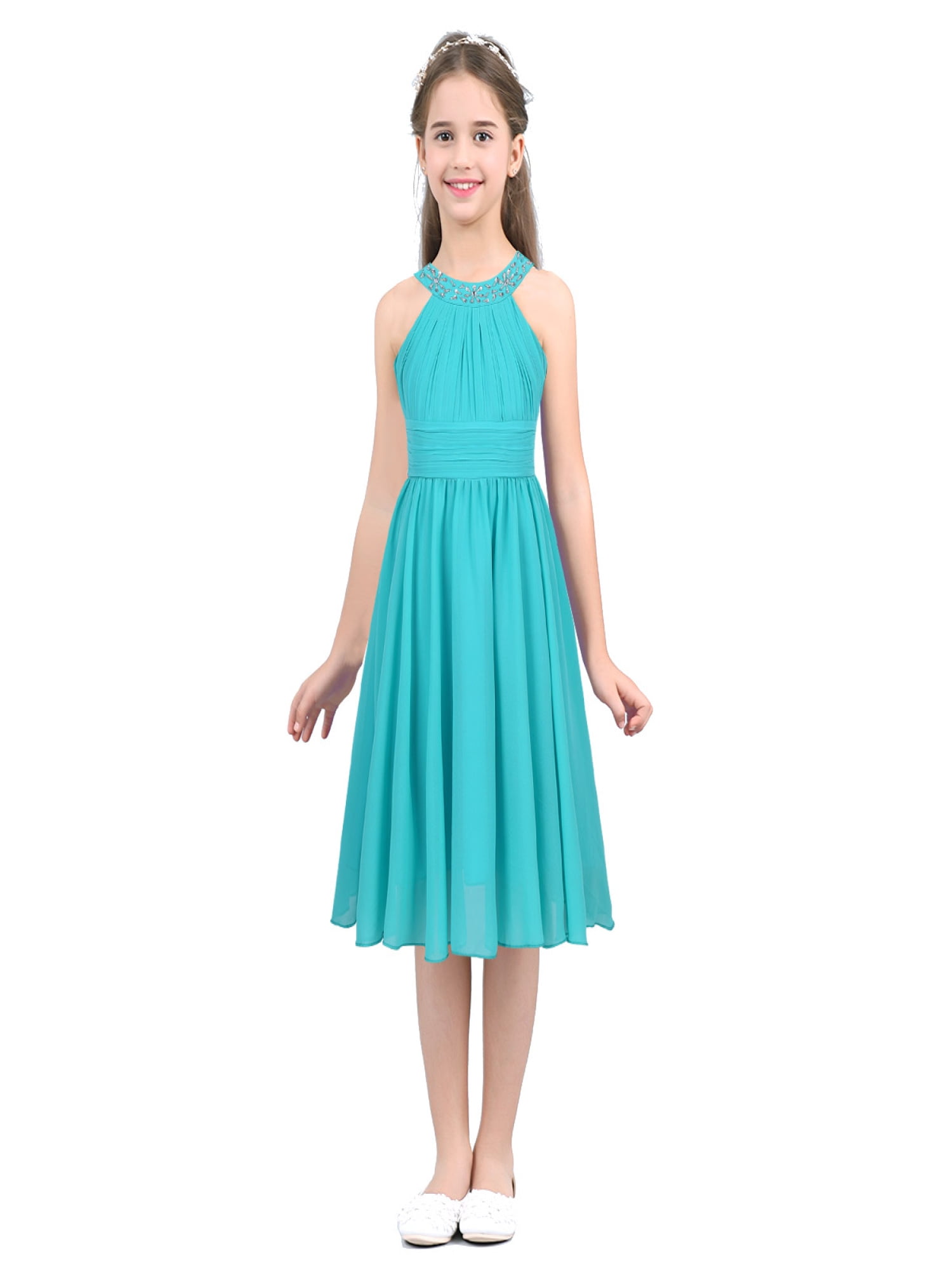 Alvivi Flower Girls Chiffon Dress Wedding Bridesmaid Party Halter Neck ...