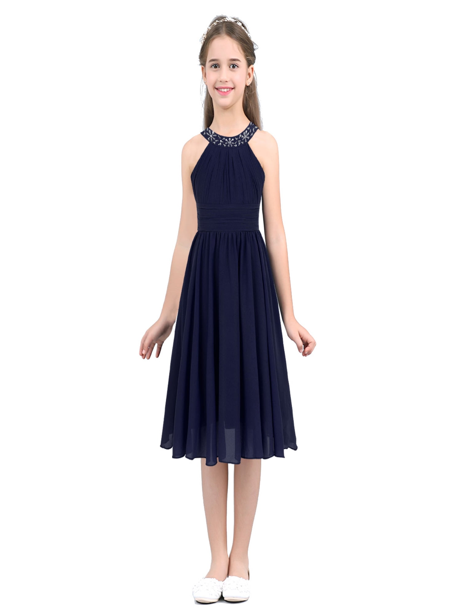 Alvivi Flower Girls Chiffon Dress Wedding Bridesmaid Party Halter Neck ...