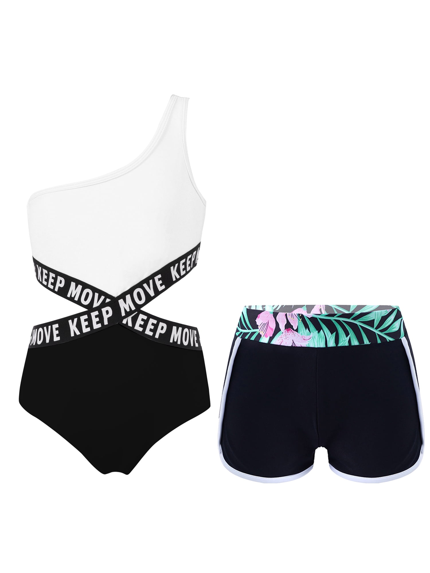 Alvivi Girl's Bikini Set Two Piece One Shoulder Swimsuits with Shorts ...